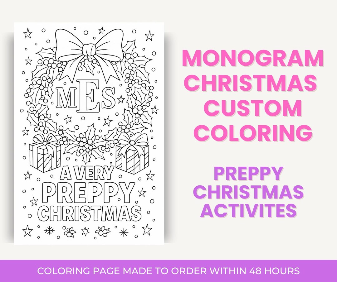 Preppy Monogram Christmas Coloring Page • Custom Holiday Art ...