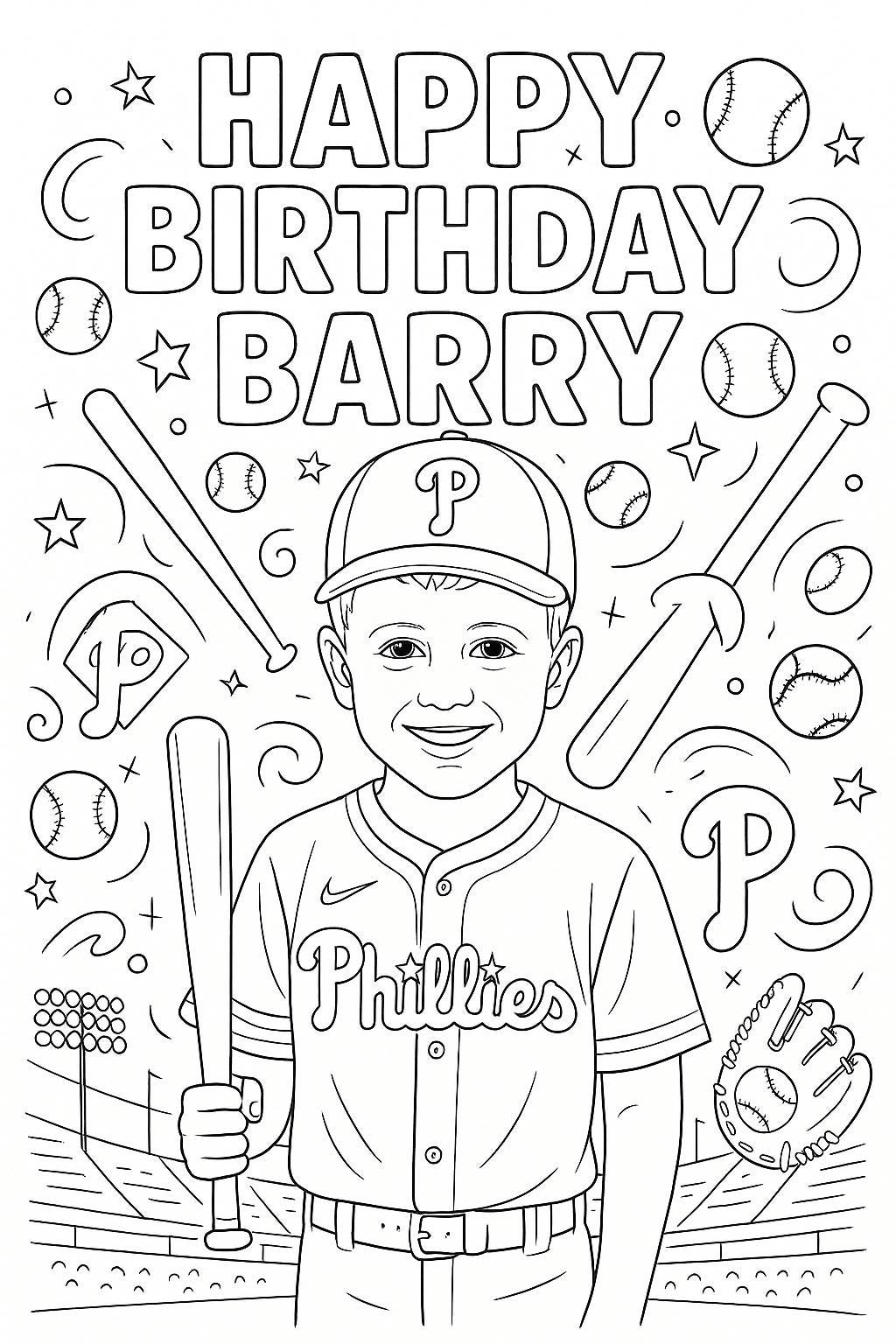 Custom Phillies Birthday Coloring Page – Personalized Photo & Name ...