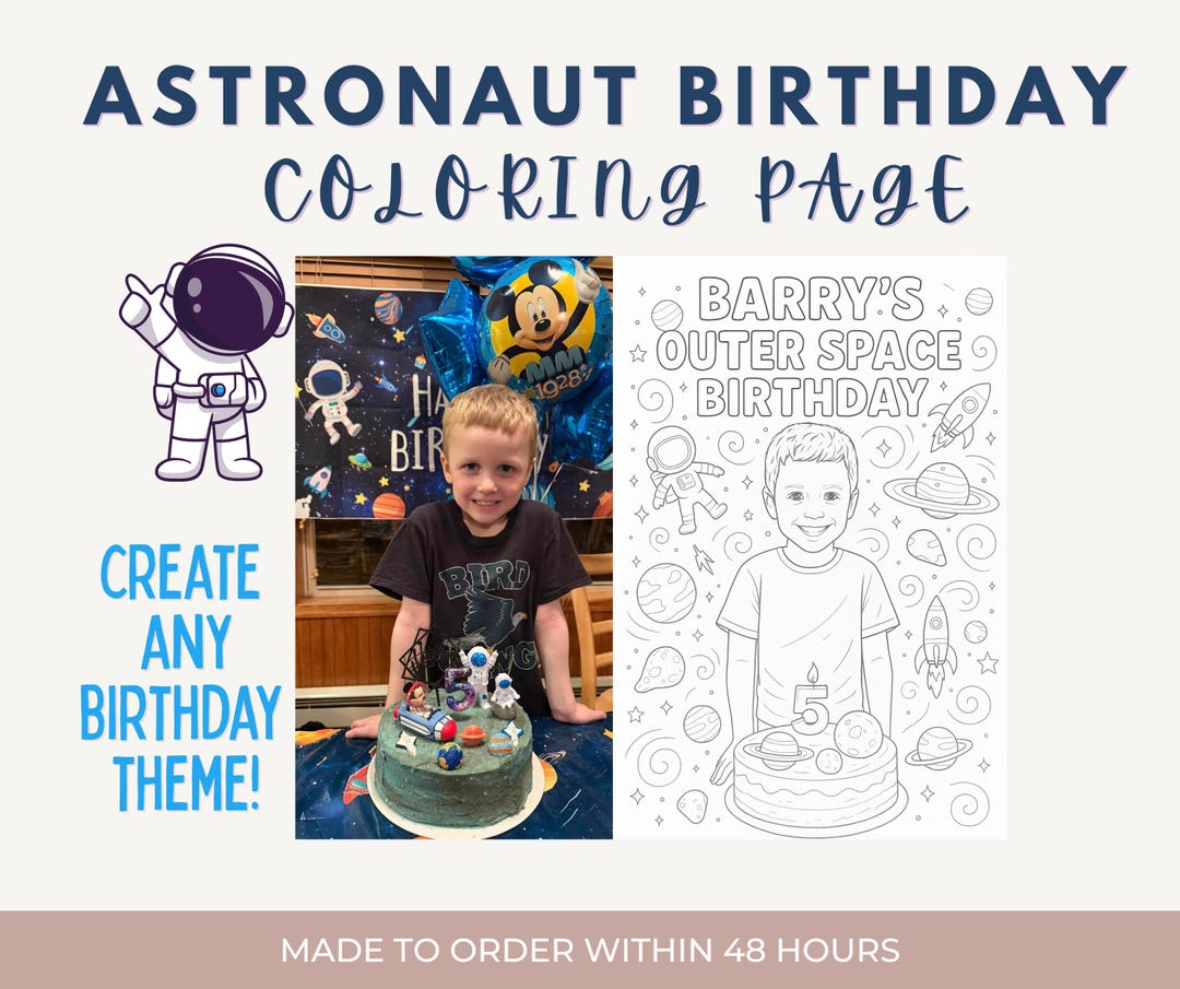 Custom Astronaut Birthday Coloring Page – Personalized Photo & Name ...