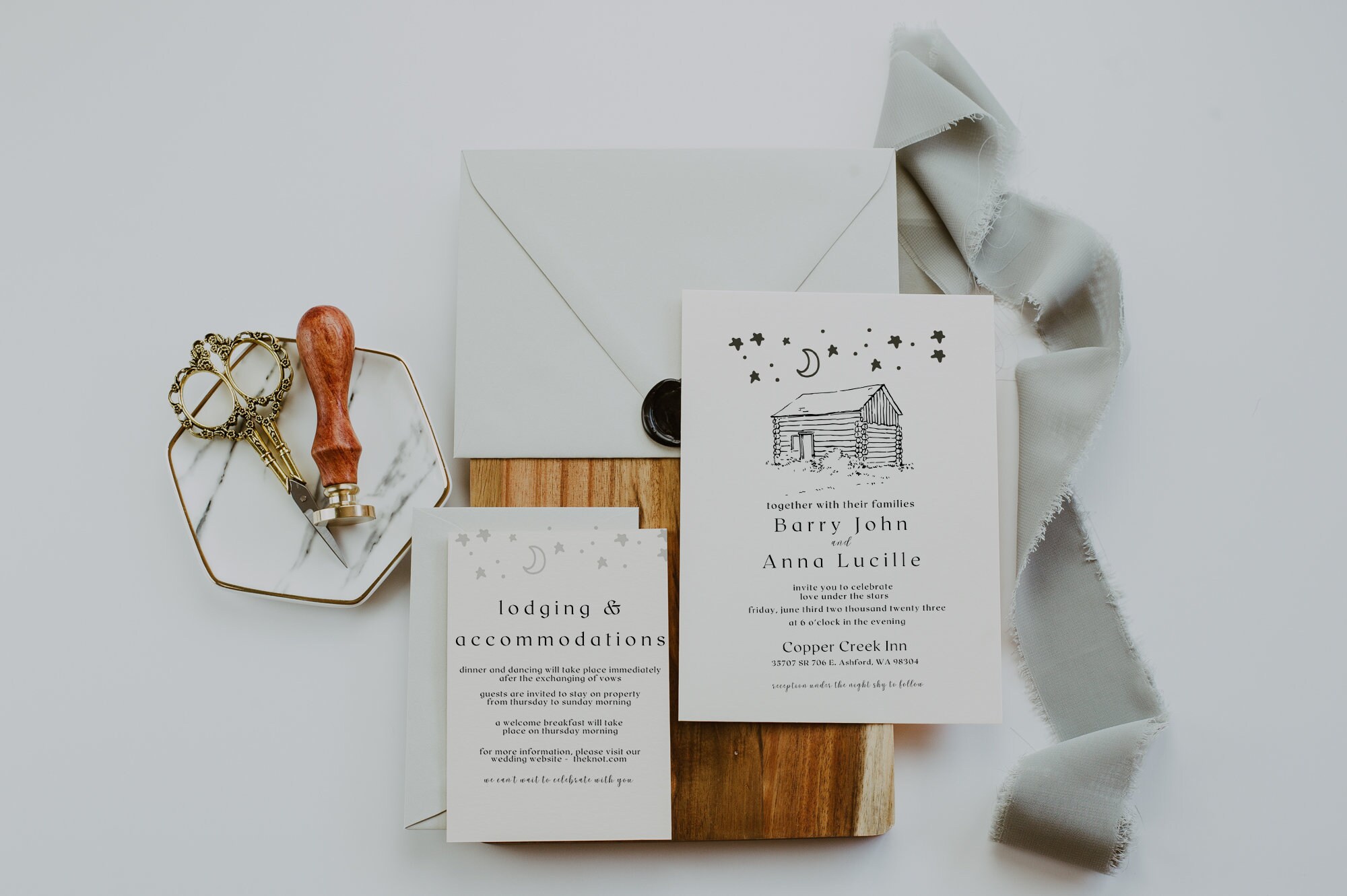 Rustic Cabin Digital Wedding Invitation, Night Sky Wedding, Camping ...