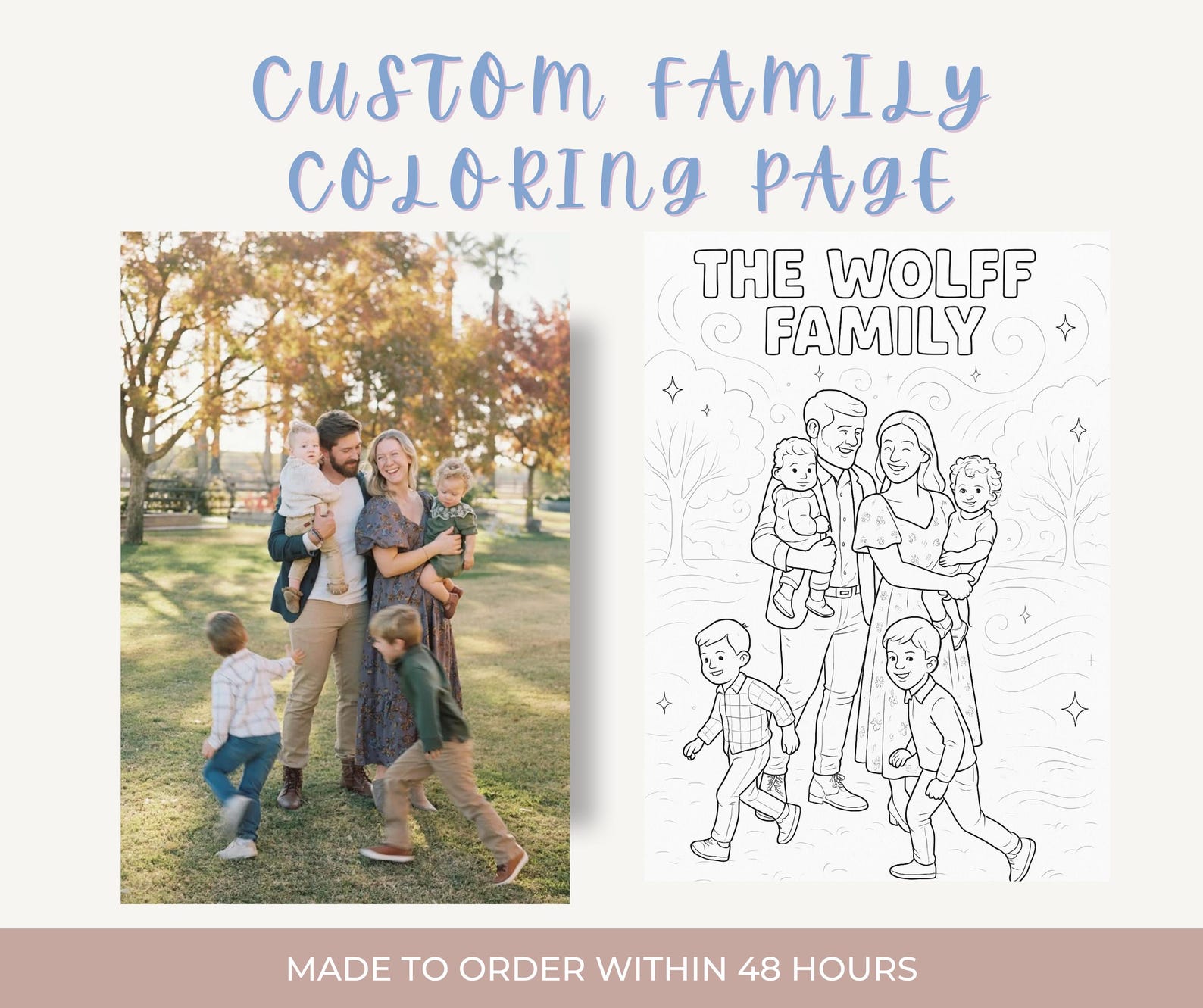 Custom Family Coloring Page From Your Photo – Personalized Line Art ...