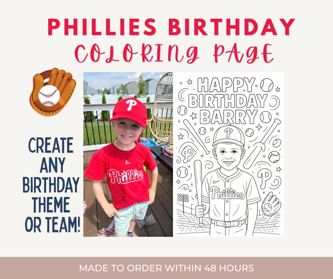 Custom Phillies Birthday Coloring Page – Personalized Photo & Name ...