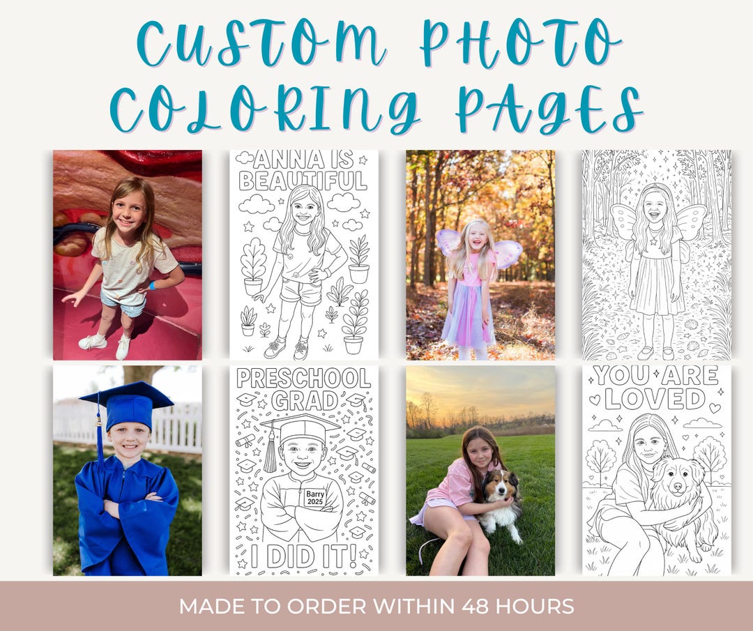 Personalized Photo Coloring Page: Custom Family, Pet Portrait (digital ...
