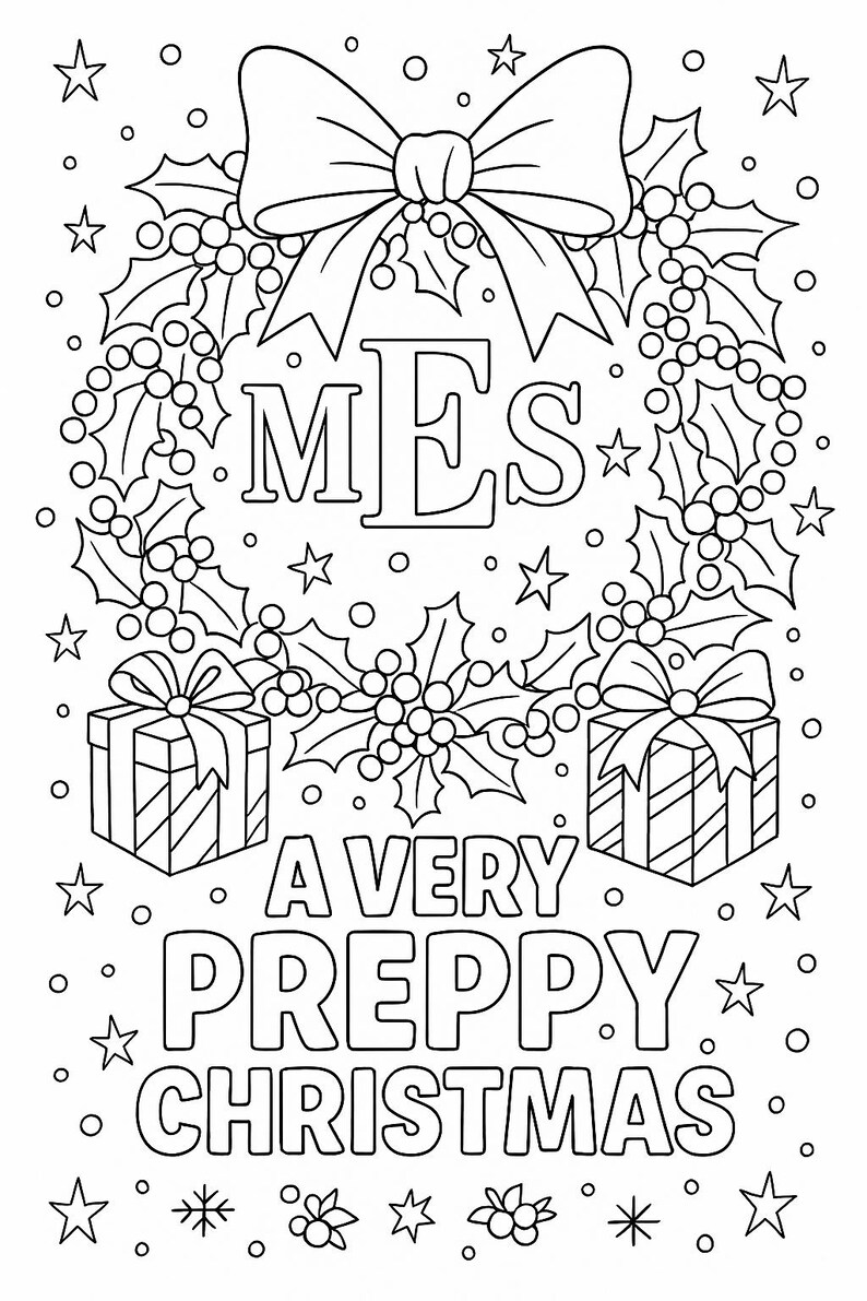 Preppy Monogram Christmas Coloring Page • Custom Holiday Art ...