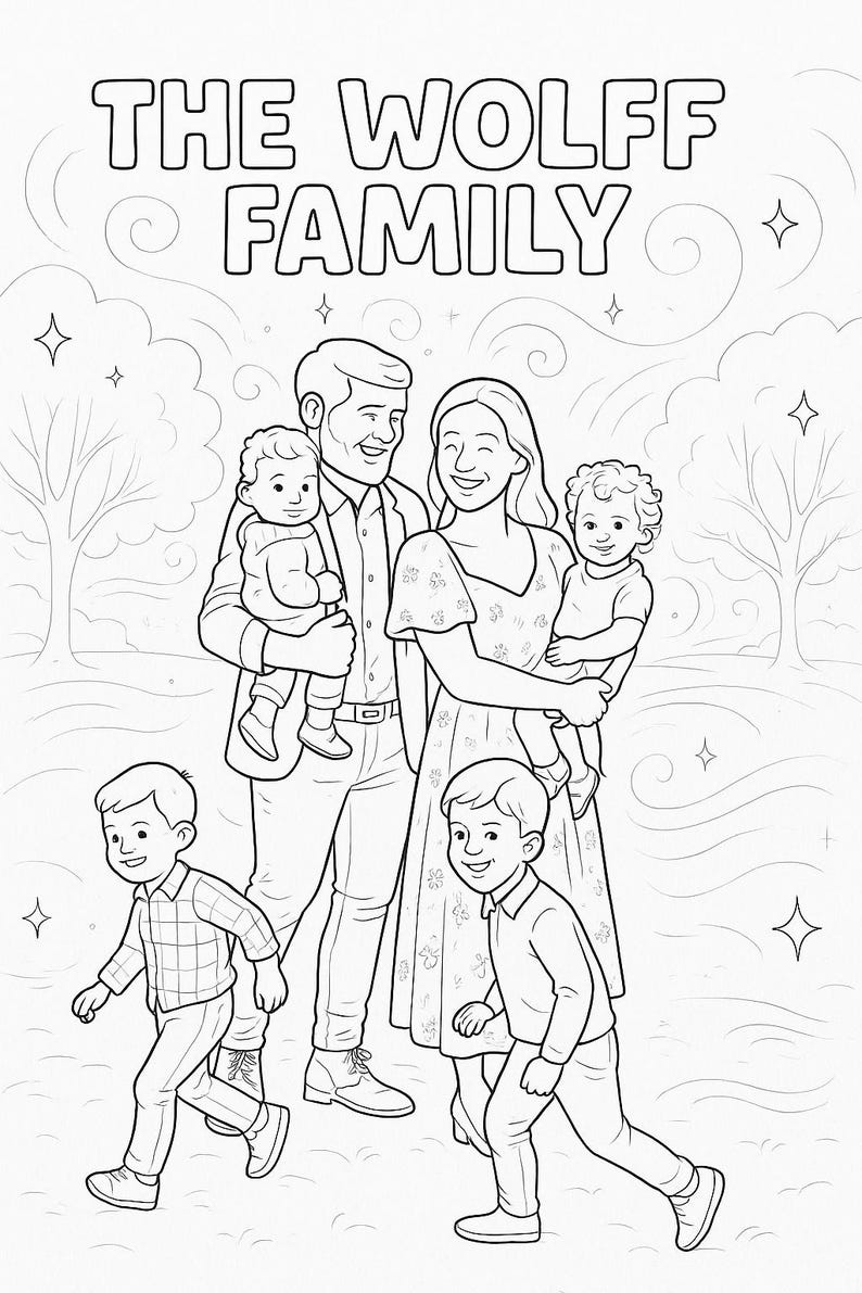 Custom Family Coloring Page From Your Photo – Personalized Line Art ...
