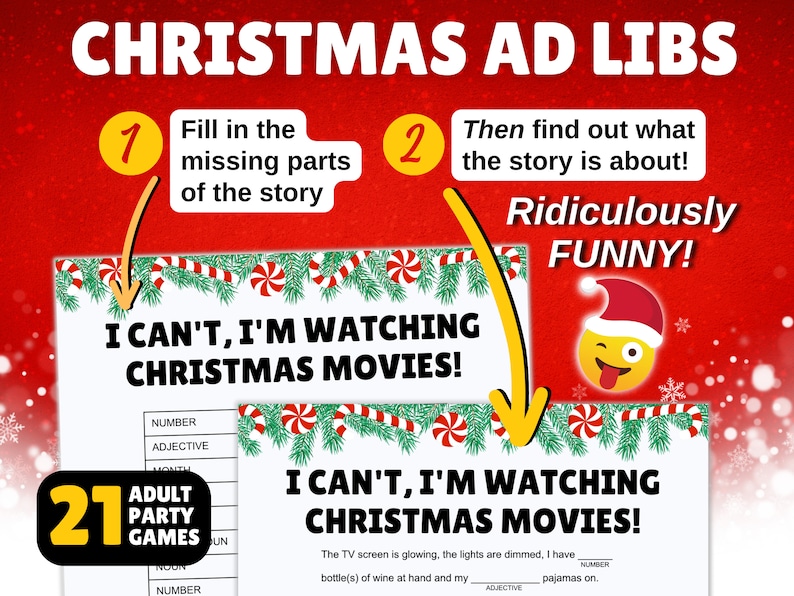 Christmas Ad Libs Adult Party Games BUNDLE 21 Printable Word Games ...