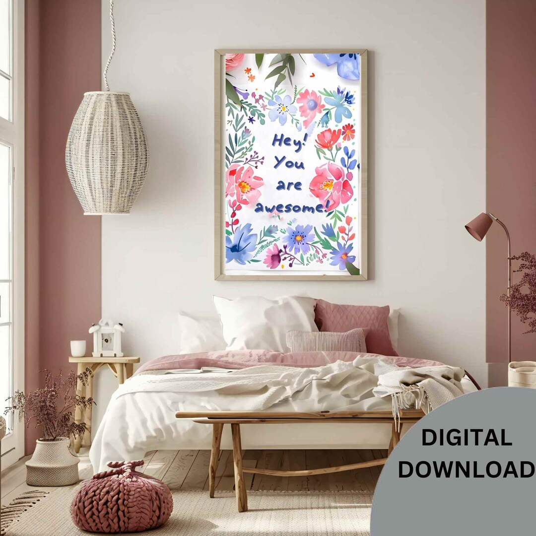 Digital Download Hey You Are Awesome Printable Wall Art Framed Fashion ...