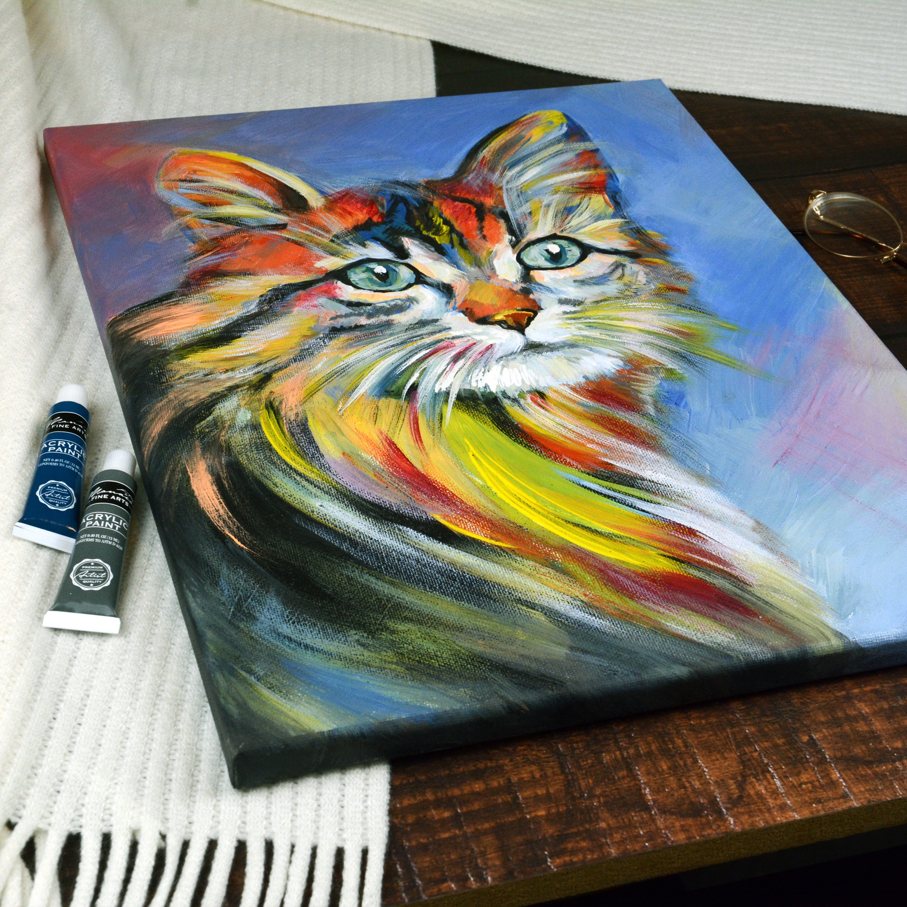 Cat Painting on Canvas Cat Wall Art Decor Original Cat Lover Gift Hand ...