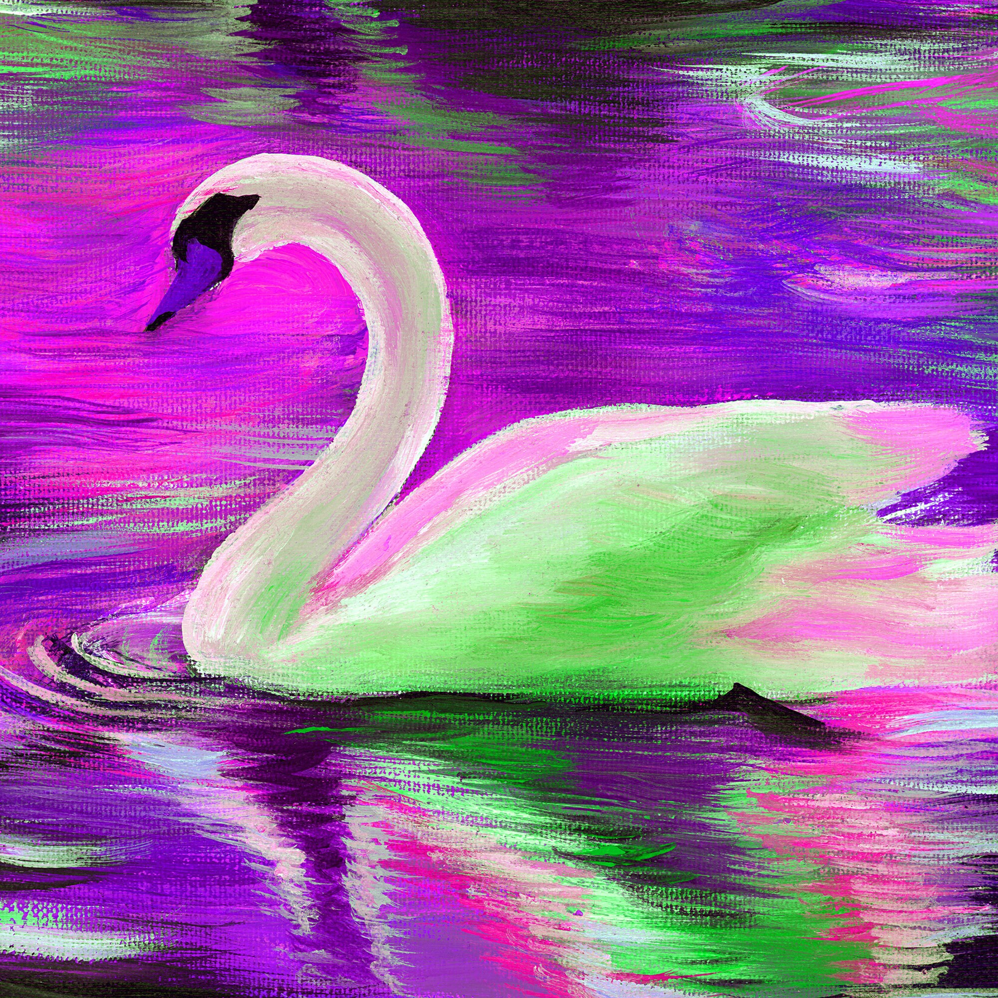 Colorful Swans Poster From Acrylic Painting Art Swans Room Decor Print ...