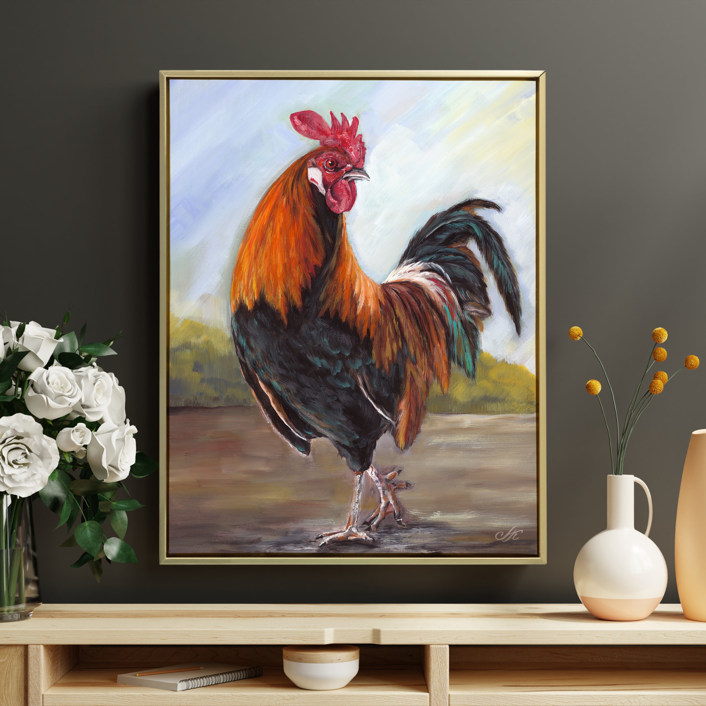 Realistic Rooster Acrylic Painting on Canvas Original Rooster Wall ...