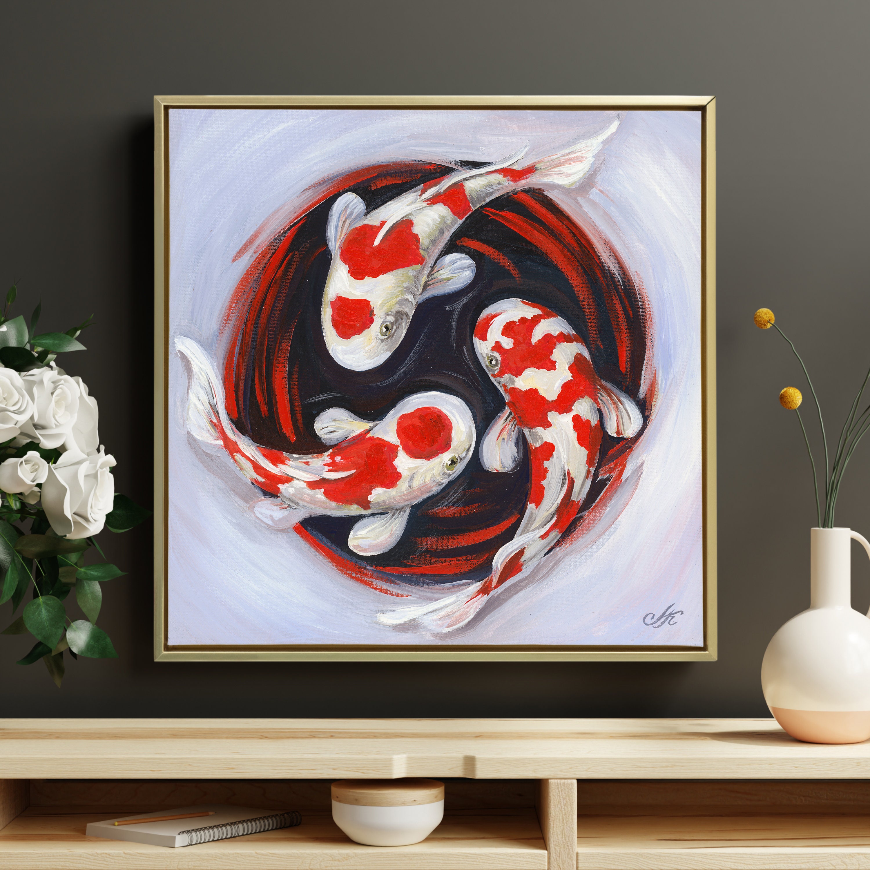 Koi Painting on Canvas Koi Fish Wall Art Decor Original Koi Fish Art ...