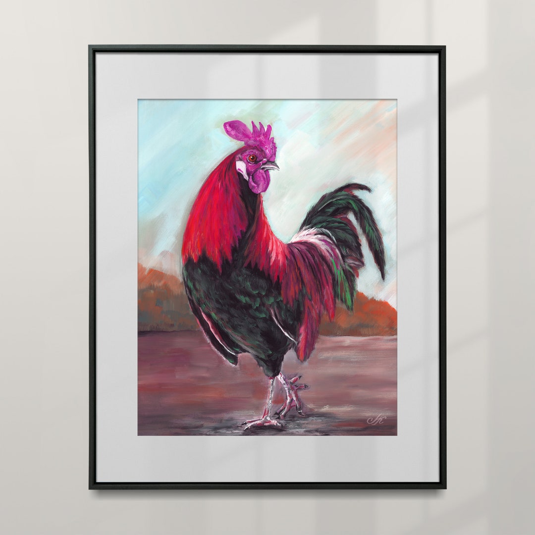 Colorful Rooster Poster From Acrylic Painting Art Rooster Room Decor ...