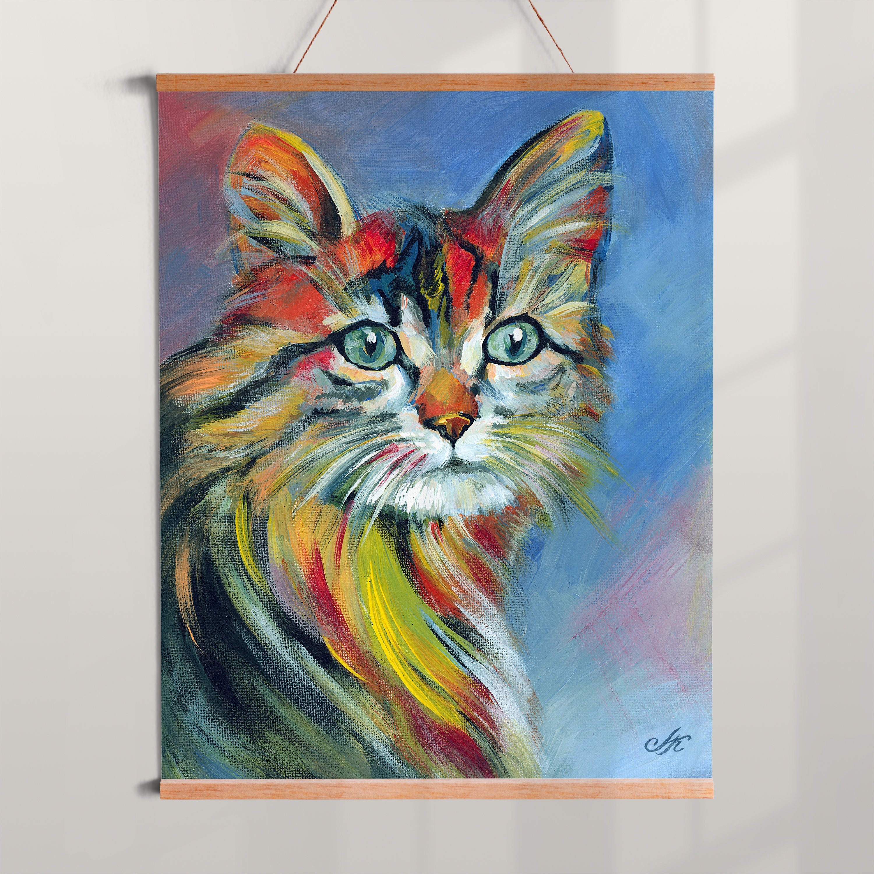 Cat Print From Painting Cat Wall Art Decor Colorful Cat Lover Gift Pet ...