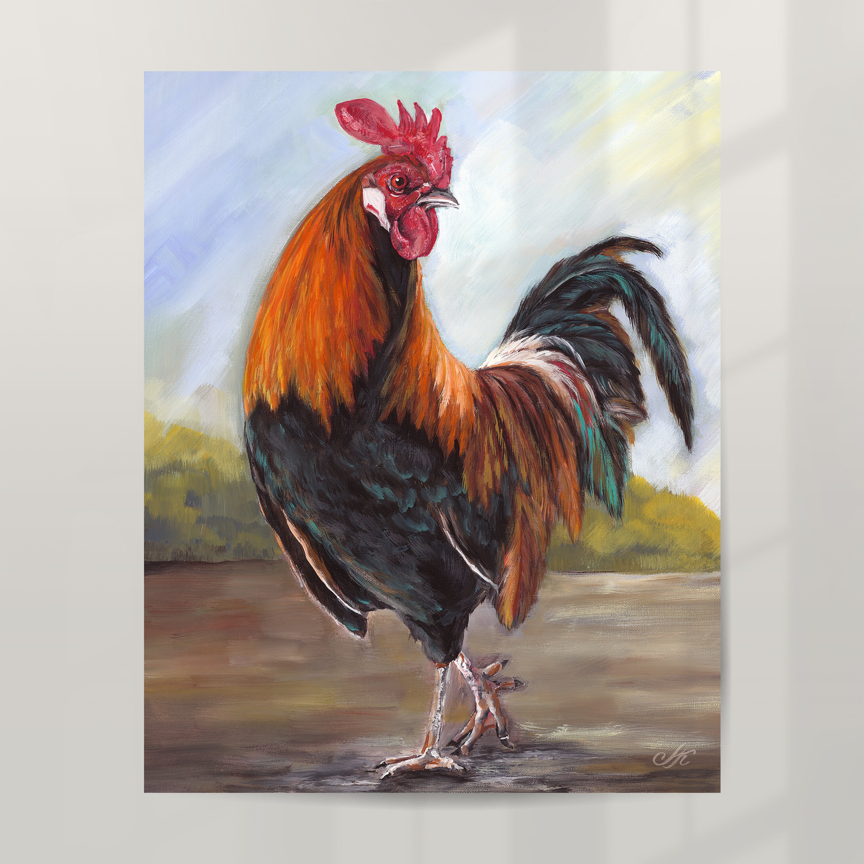 Realistic Rooster Print From Acrylic Painting Original Rooster Wall ...