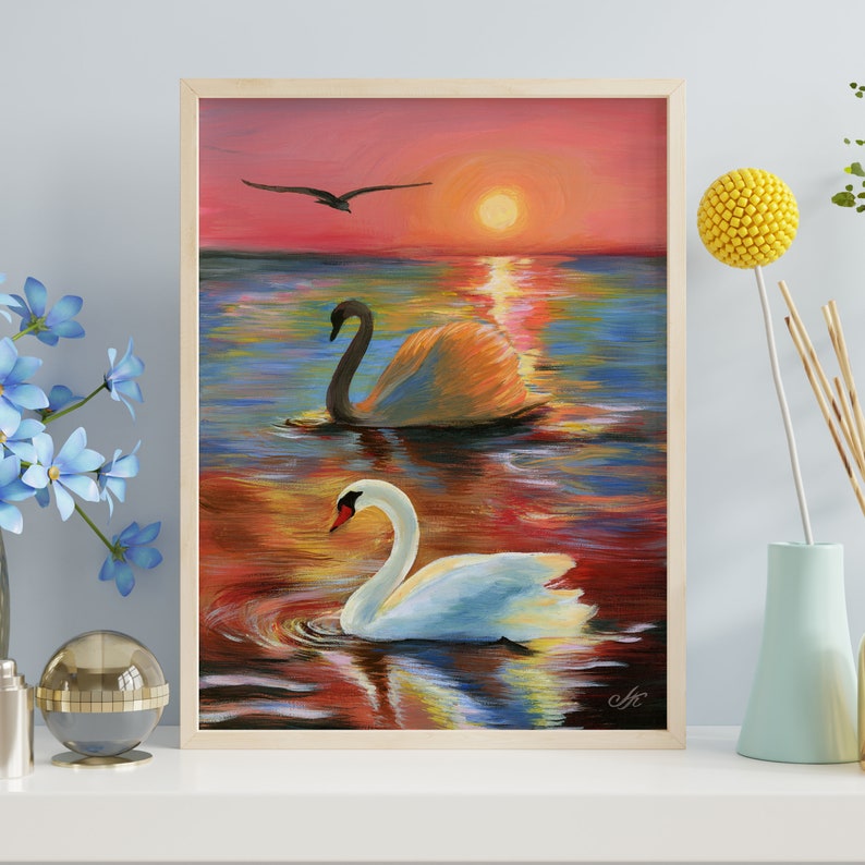 Realistic Swans Print From Acrylic Painting Original Swans Wall Decor ...