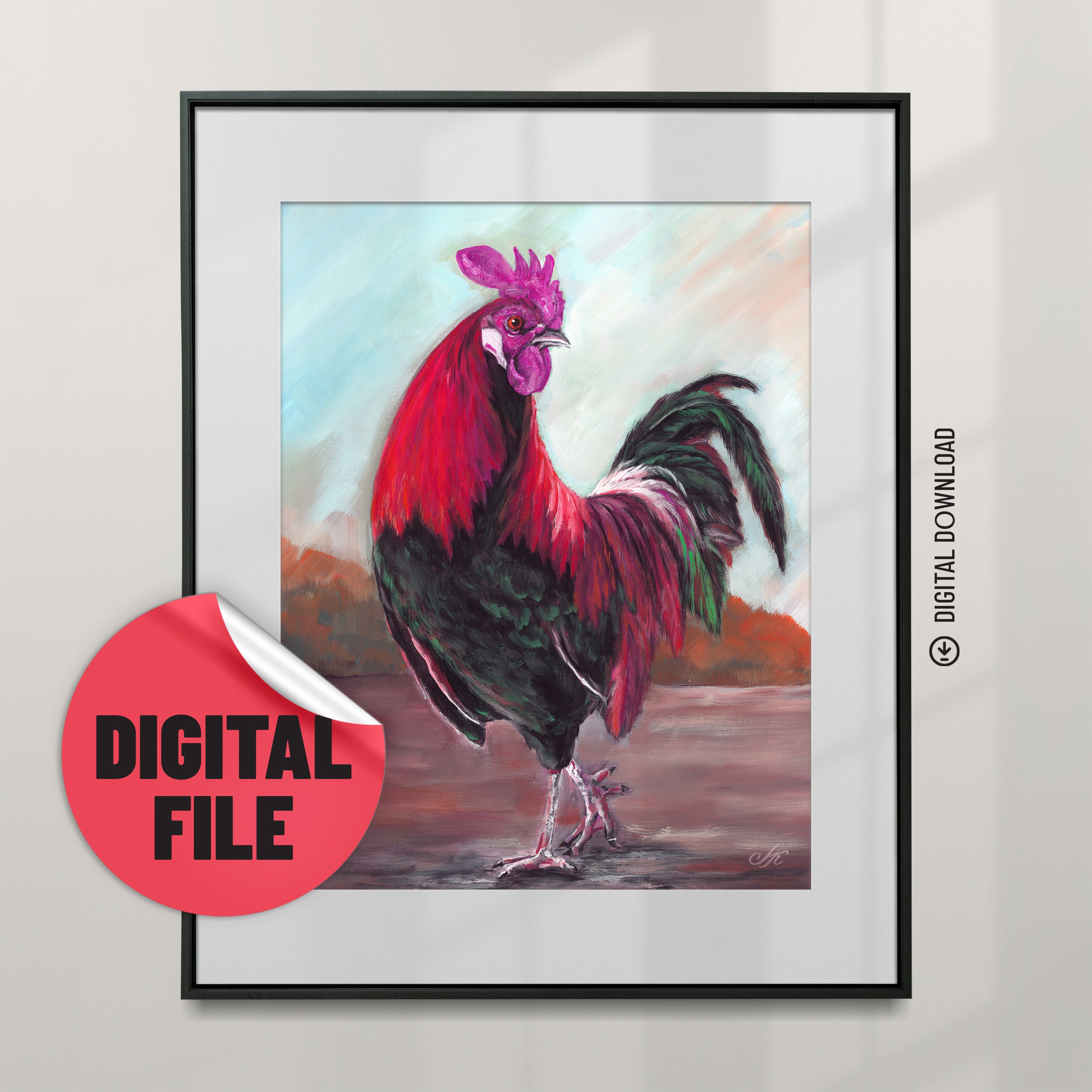 Colorful Rooster Picture Printable Art Rooster Room Decor Downloaded ...