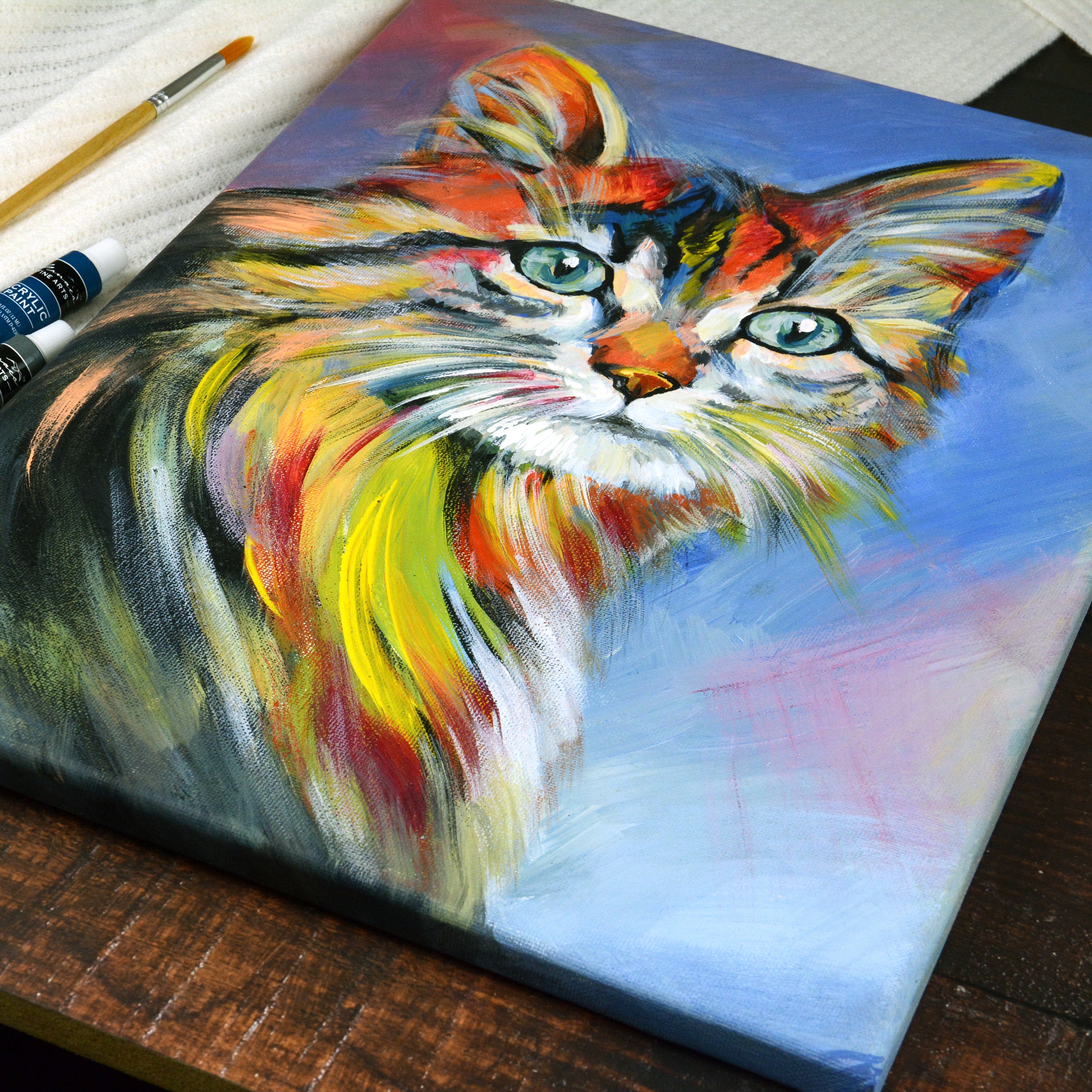 Cat Painting on Canvas Cat Wall Art Decor Original Cat Lover Gift Hand ...
