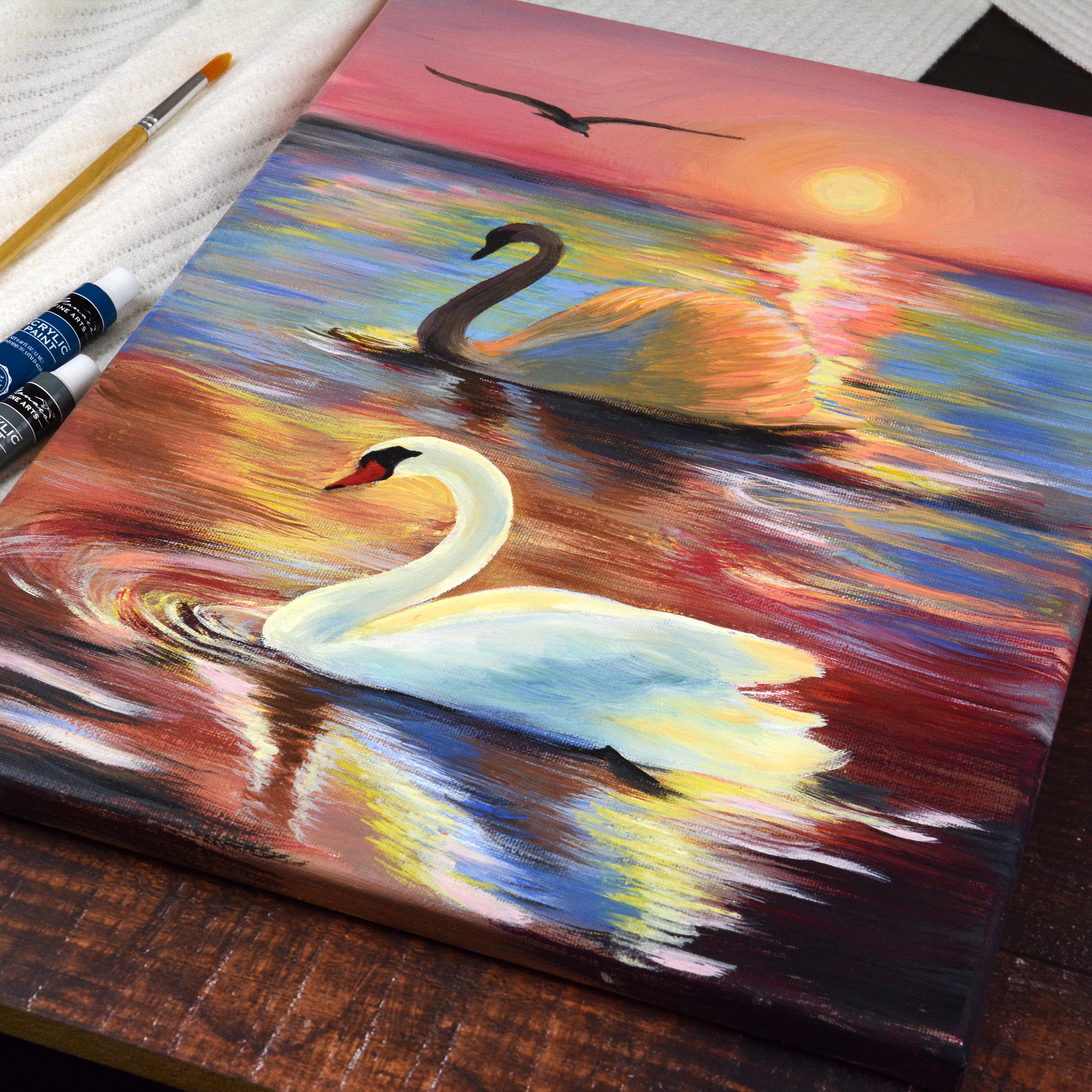 Swans Painting on Canvas Swans Wall Art Decor Original Swans Lover Gift ...
