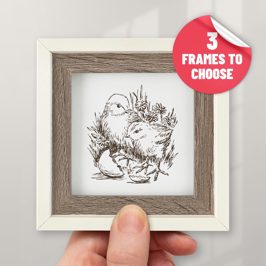 Chicken Hand Drawing Easter Print With Frame Chick Sketch Picture Room ...
