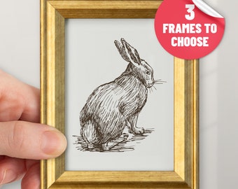 Bunny Hand Drawing Easter Print With Frame Rabbit Sketch Picture Room ...
