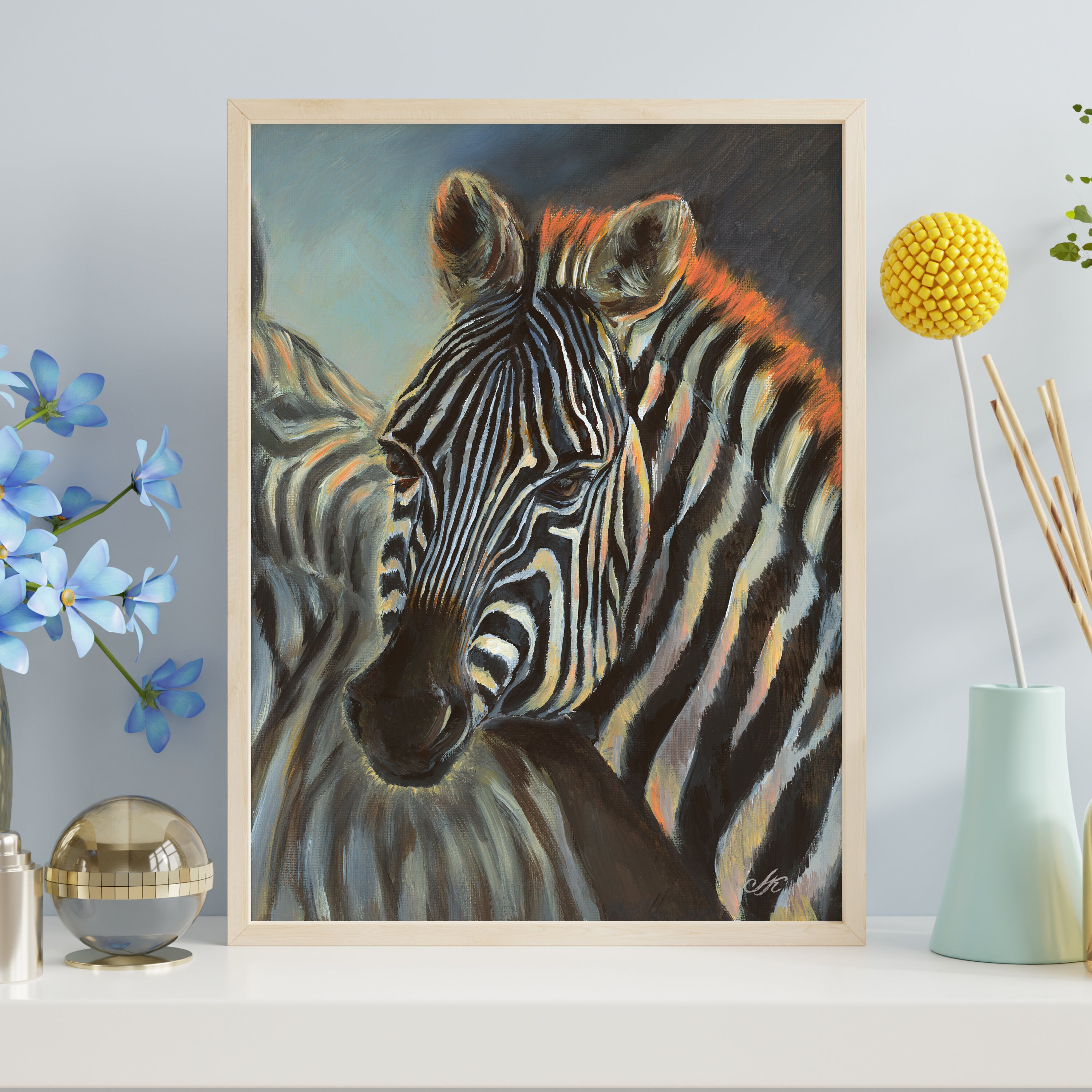 Zebra Print From Painting Zebra Wall Art Decor Colorful Zebra Lover ...