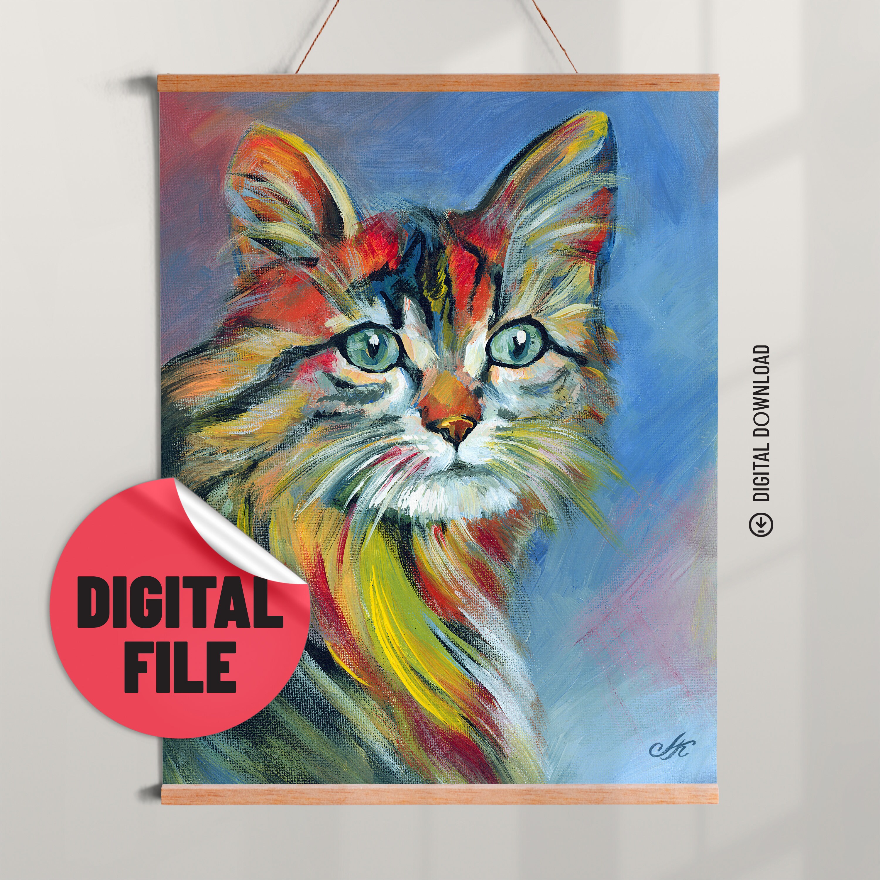 Cat Print From Painting Cat Wall Art Decor Colorful Cat Lover Gift Pet ...
