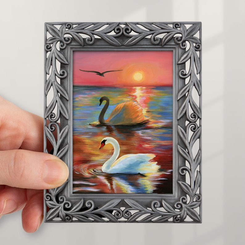 Realistic Swans Print With Frame Original Swans Wall Decor From ...