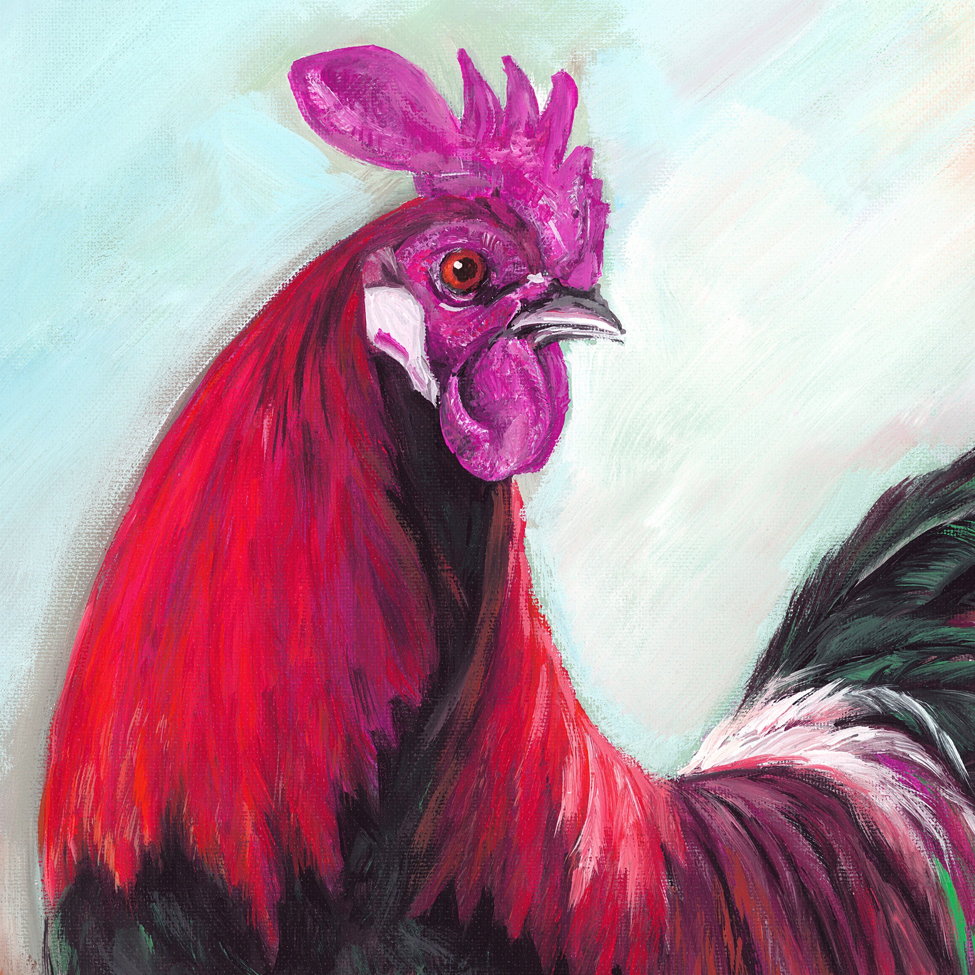 Colorful Rooster Poster From Acrylic Painting Art Rooster Room Decor ...