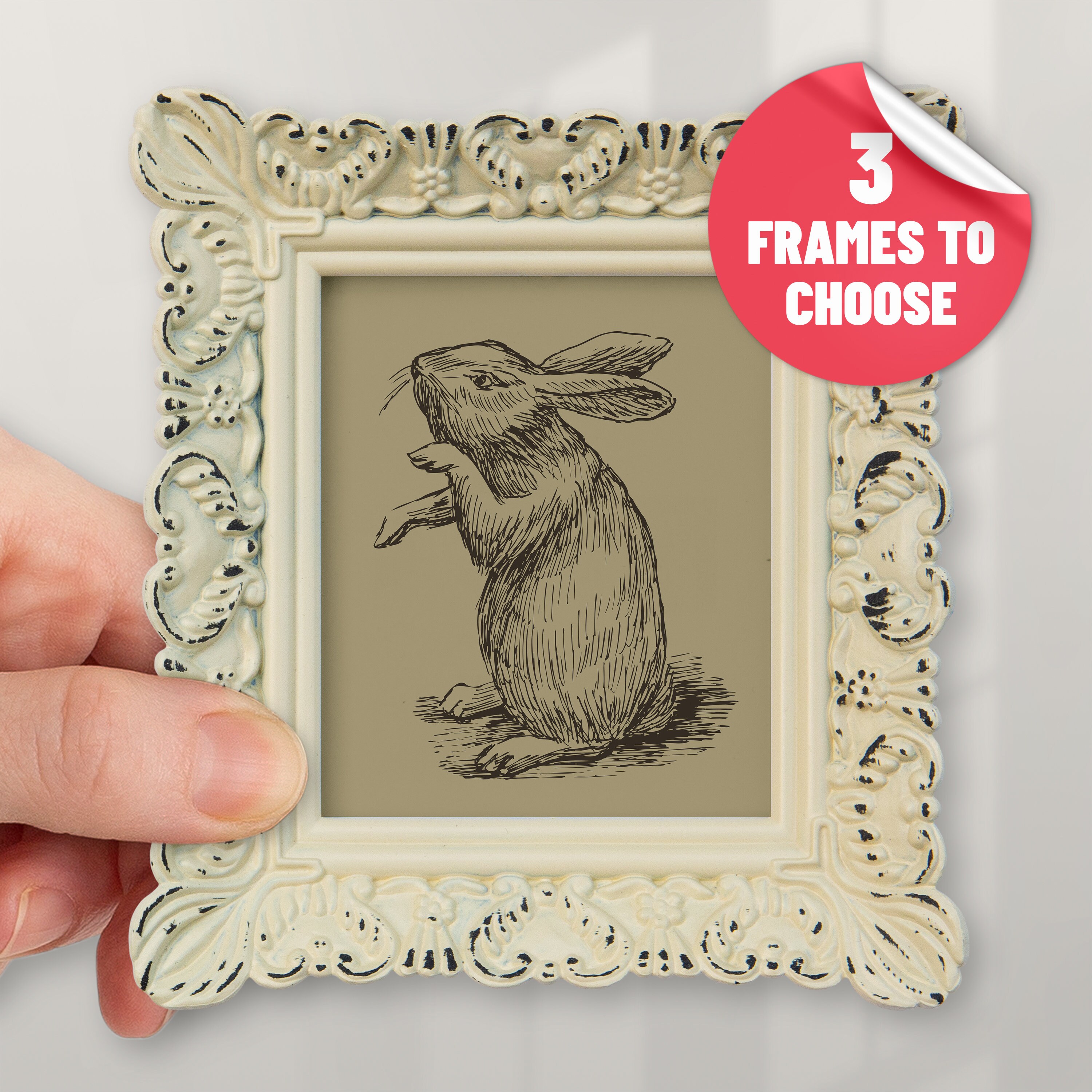 Bunny Hand Drawing Easter Print With Frame Rabbit Sketch Picture Room ...