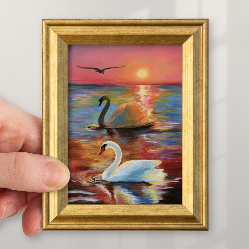Realistic Swans Print With Frame Original Swans Wall Decor From ...
