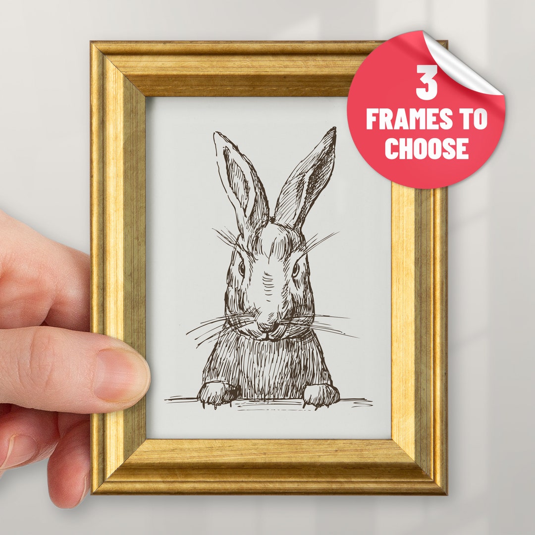 Bunny Hand Drawing Easter Print With Frame Rabbit Sketch Picture Room ...