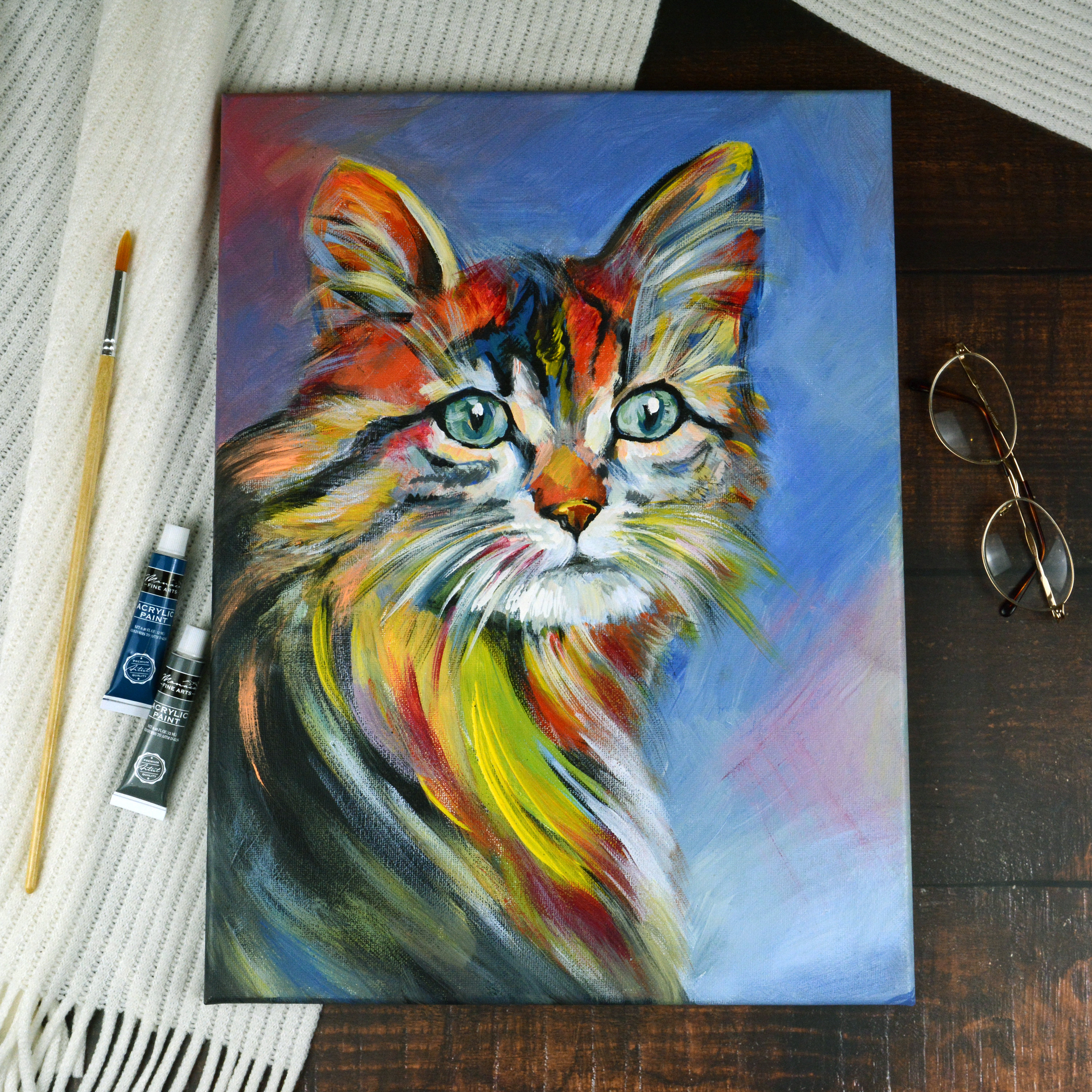 Cat Painting on Canvas Cat Wall Art Decor Original Cat Lover Gift Hand ...