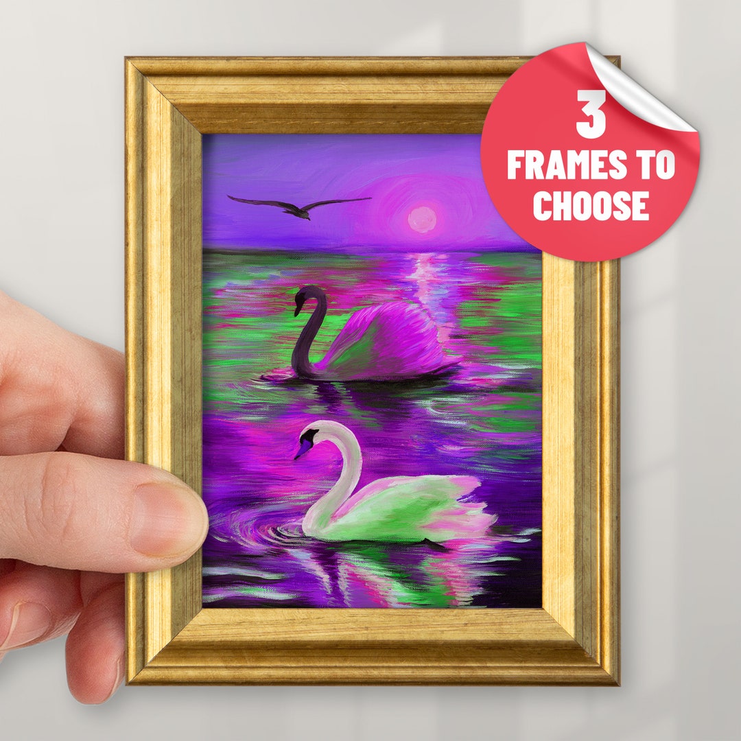 Colorful Swans Picture With Frame Art Swans Room Decor From Painting ...