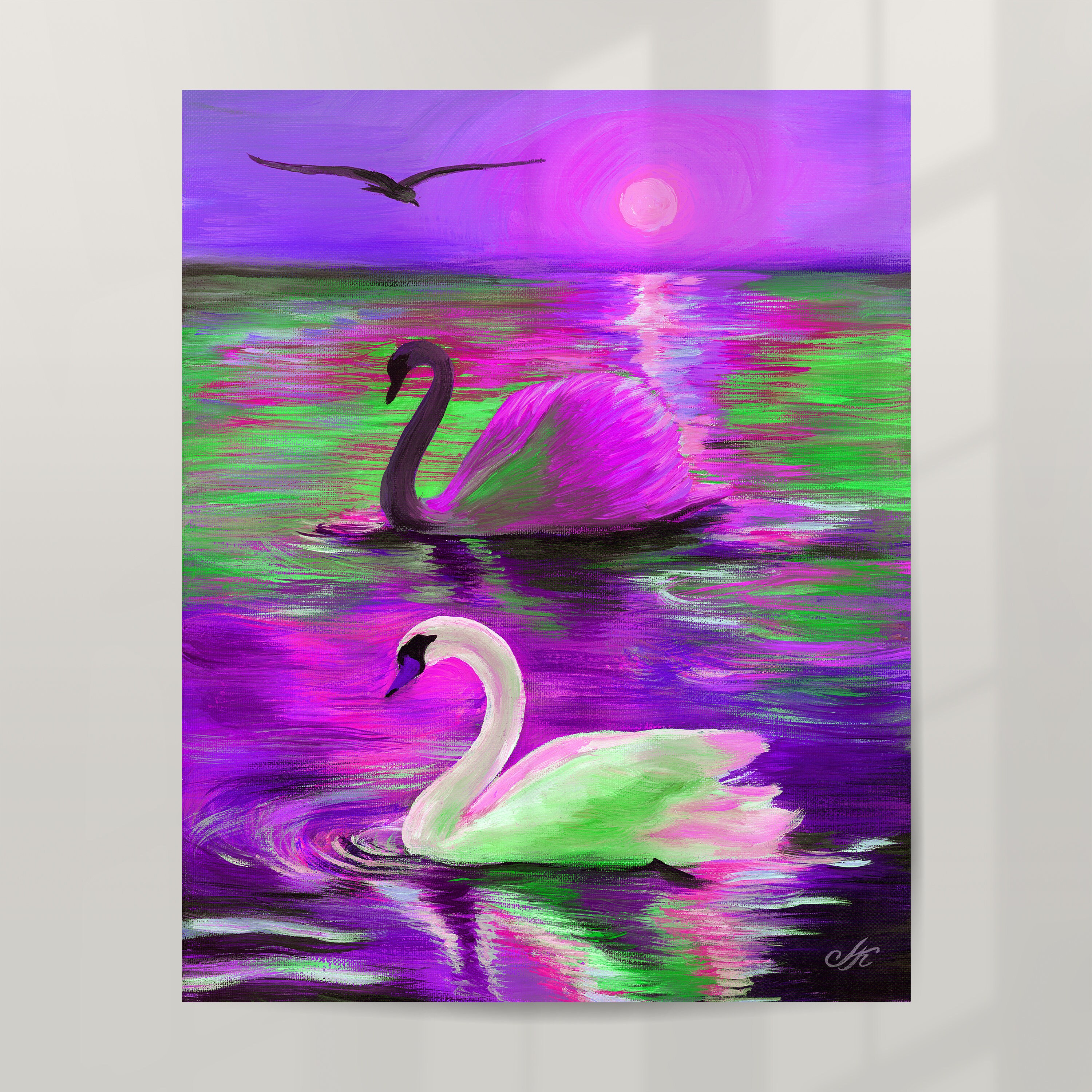Colorful Swans Poster From Acrylic Painting Art Swans Room Decor Print ...