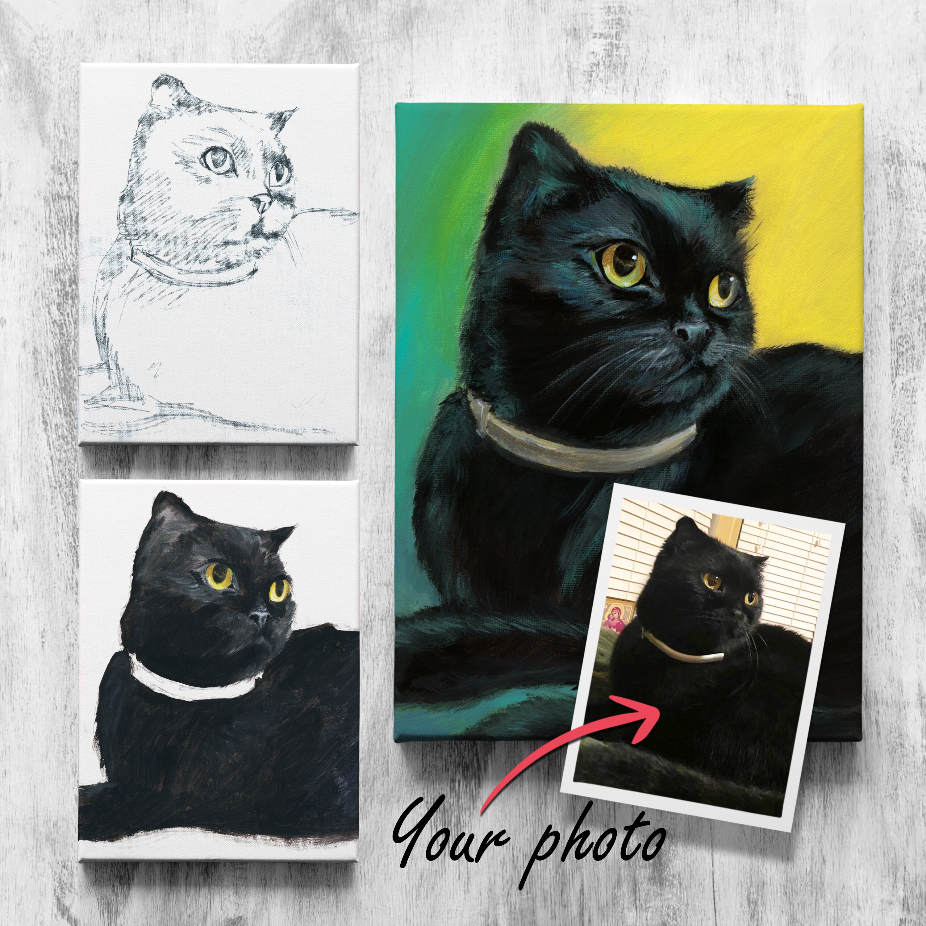 Custom Cat Original Painting on Canvas Realistic Cat Acrylic Painting ...