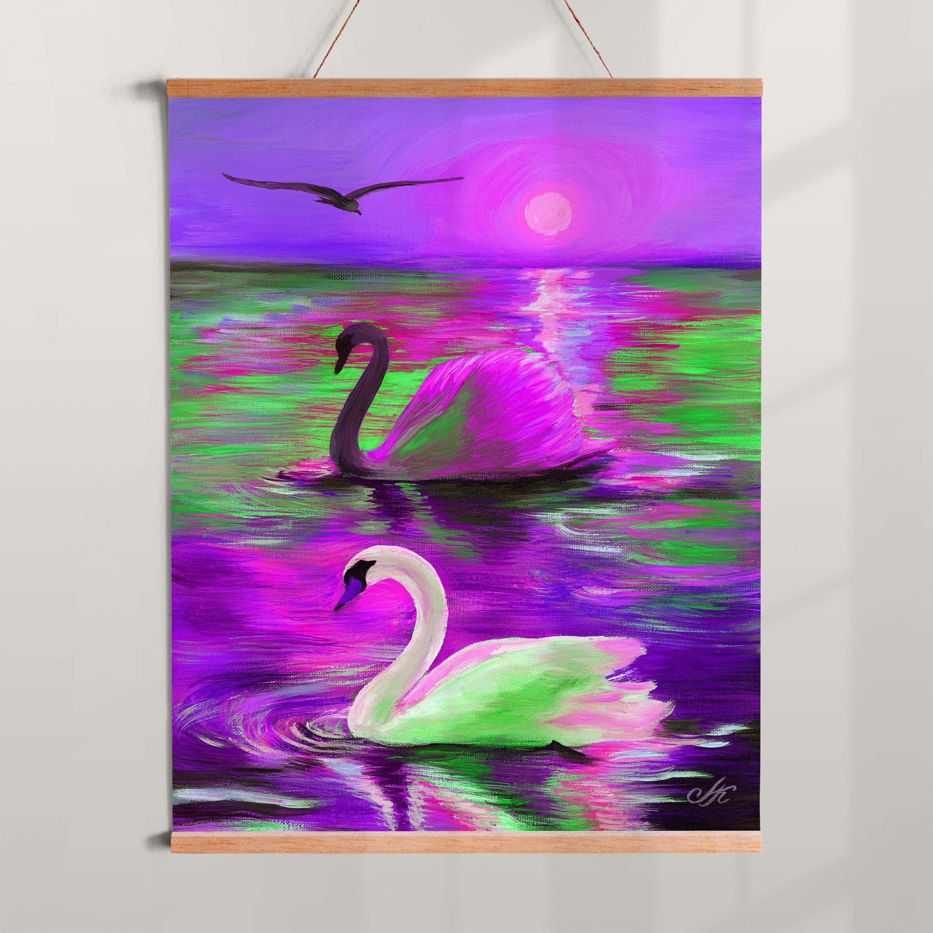 Colorful Swans Poster From Painting Art Swans Room Decor Print ...