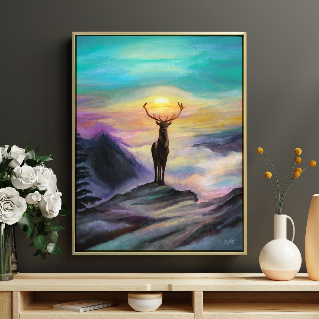 Deer Painting on Canvas Deer Wall Art Decor Original Deer Lover Gift ...