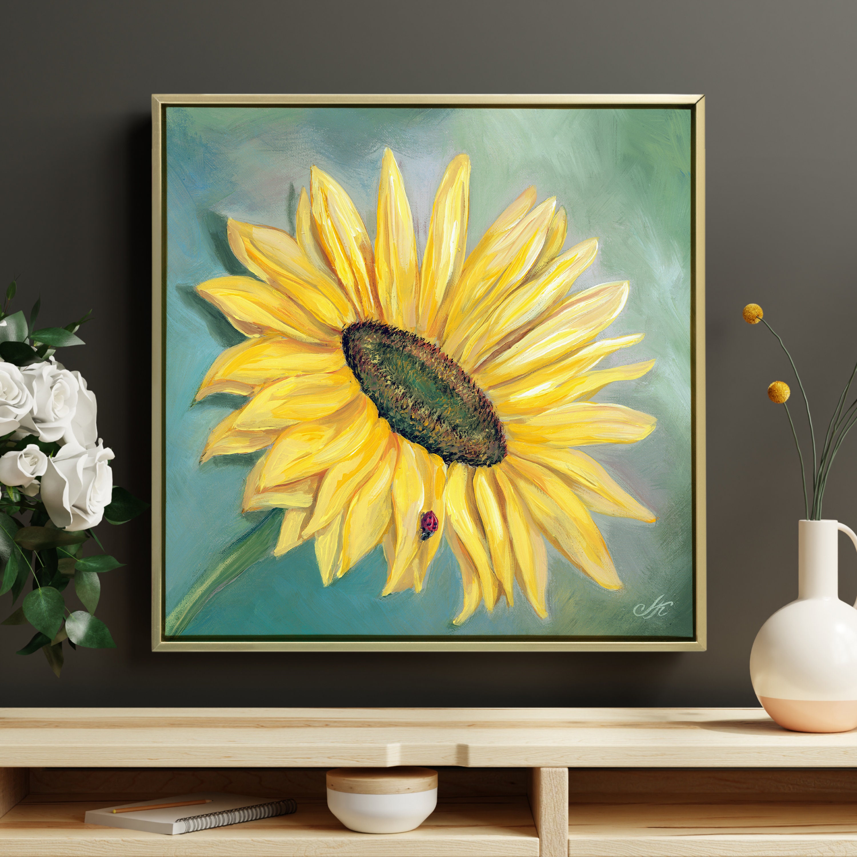 Hand Painted Original Sunflower in Acrylic on Canvas, Sunflower ...