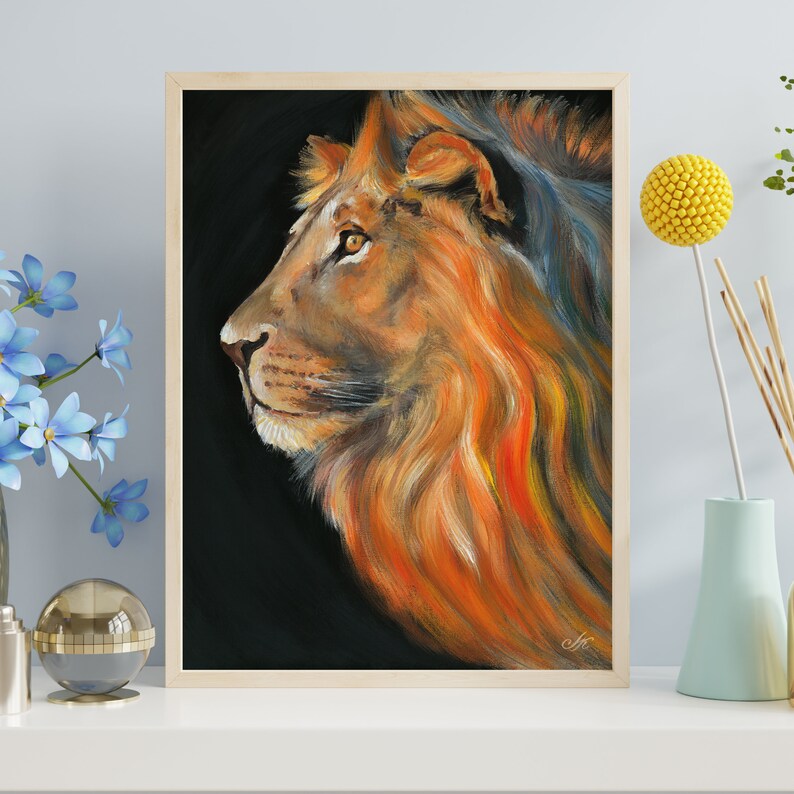 Lion Print From Painting Lion Wall Art Decor Colorful Lion Lover Gift ...