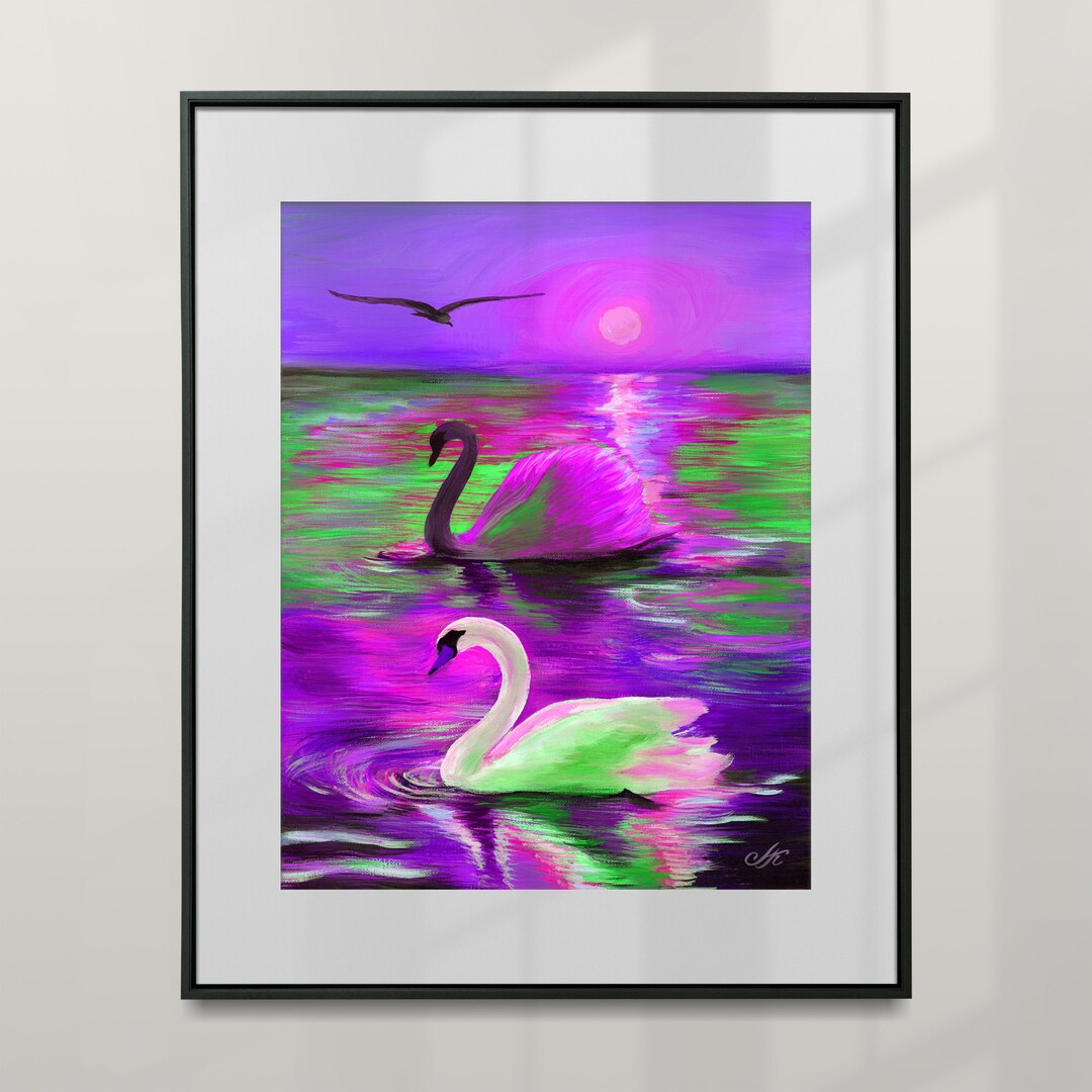 Colorful Swans Poster From Painting Art Swans Room Decor Print ...