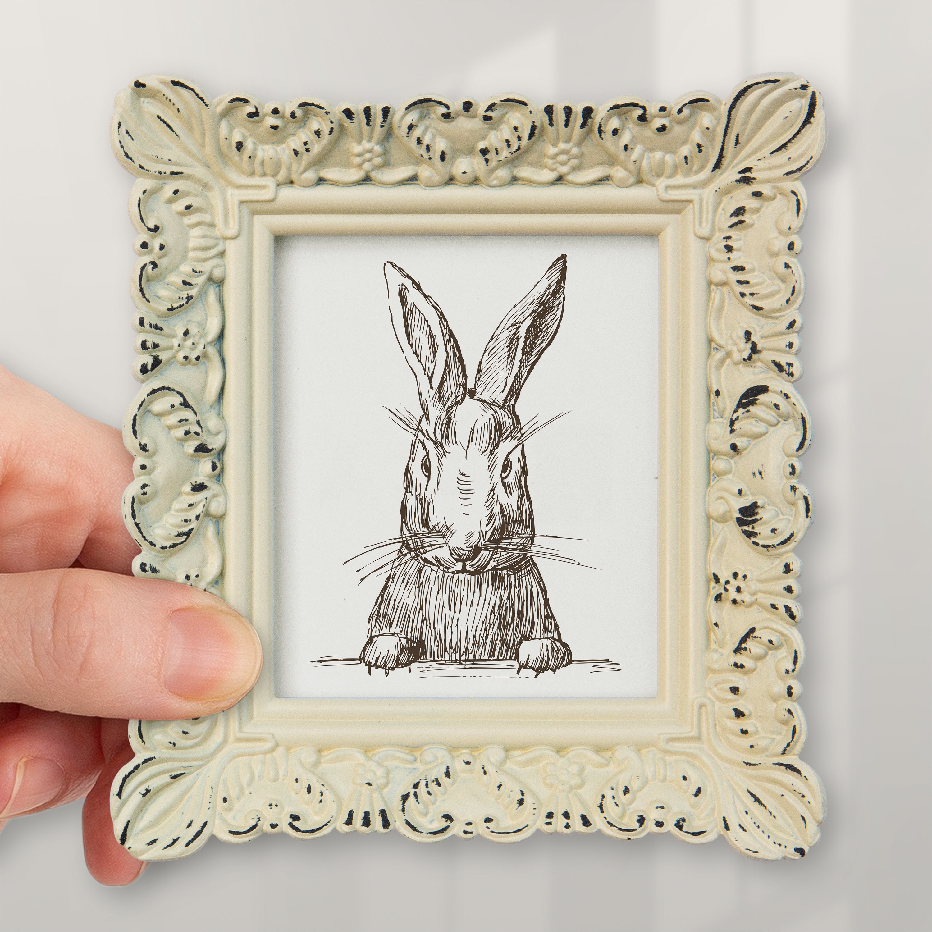 Bunny Hand Drawing Easter Print With Frame Rabbit Sketch Picture Room ...