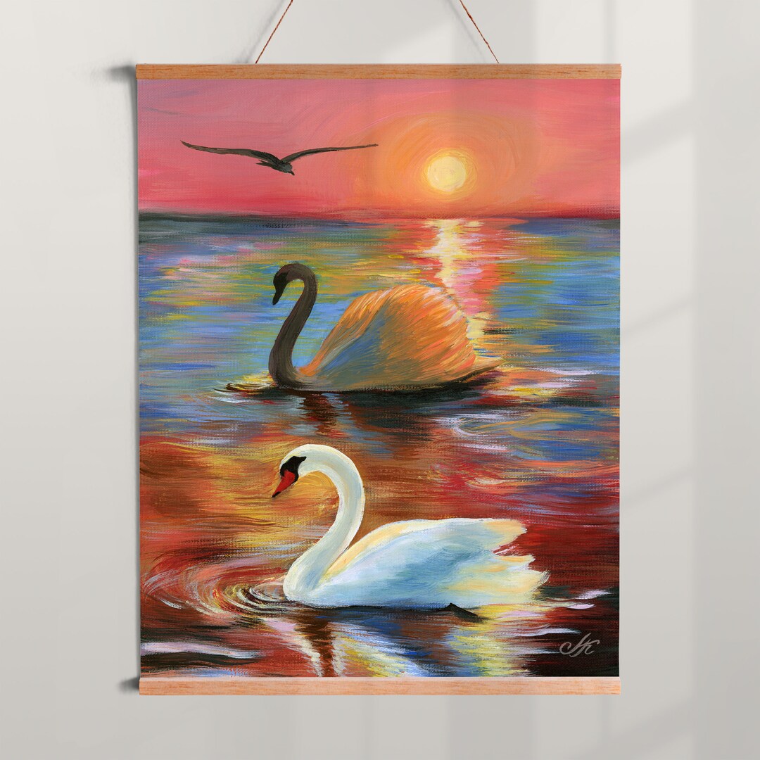 Realistic Swans Print From Acrylic Painting Original Swans Wall Decor ...