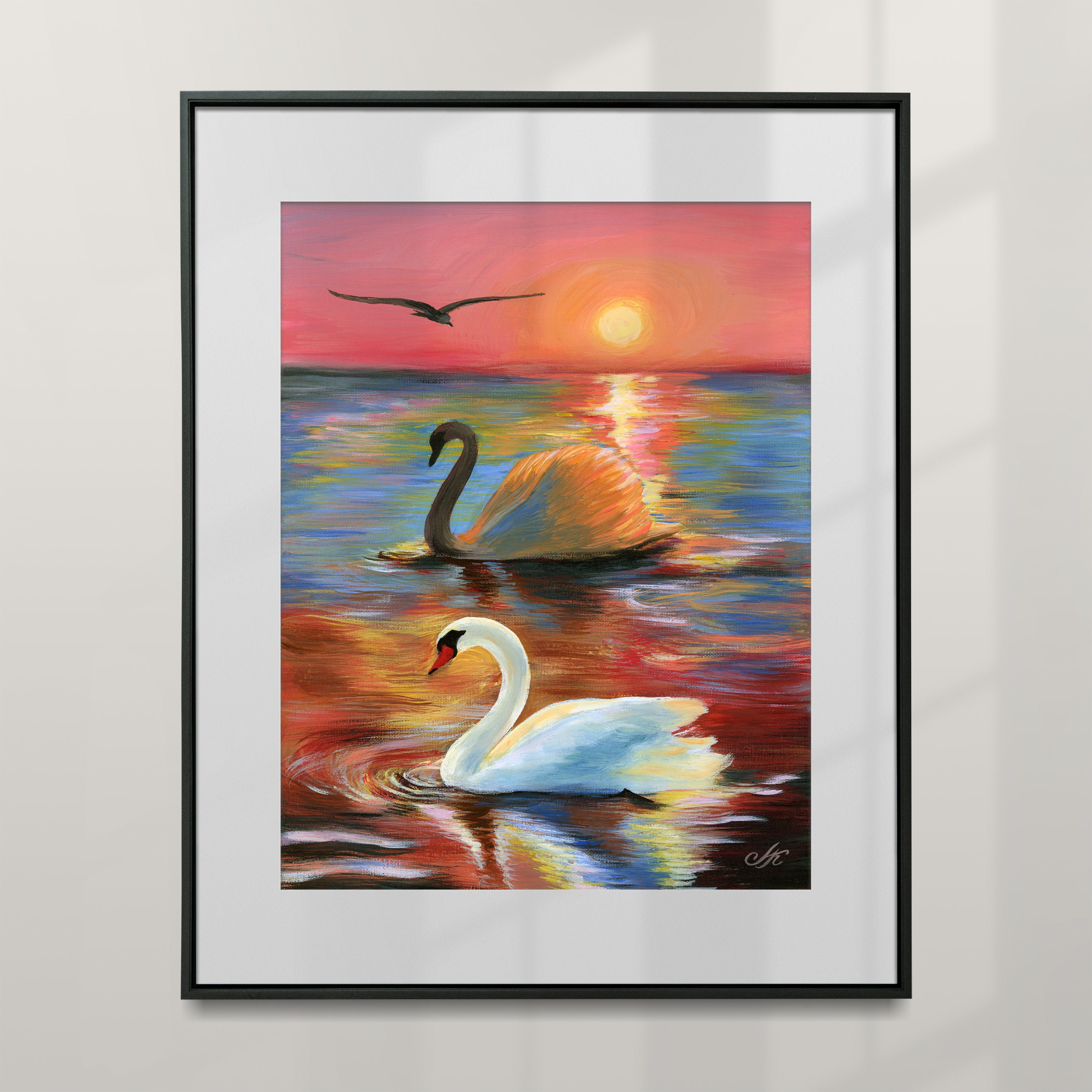 Realistic Swans Print From Acrylic Painting Original Swans Wall Decor ...