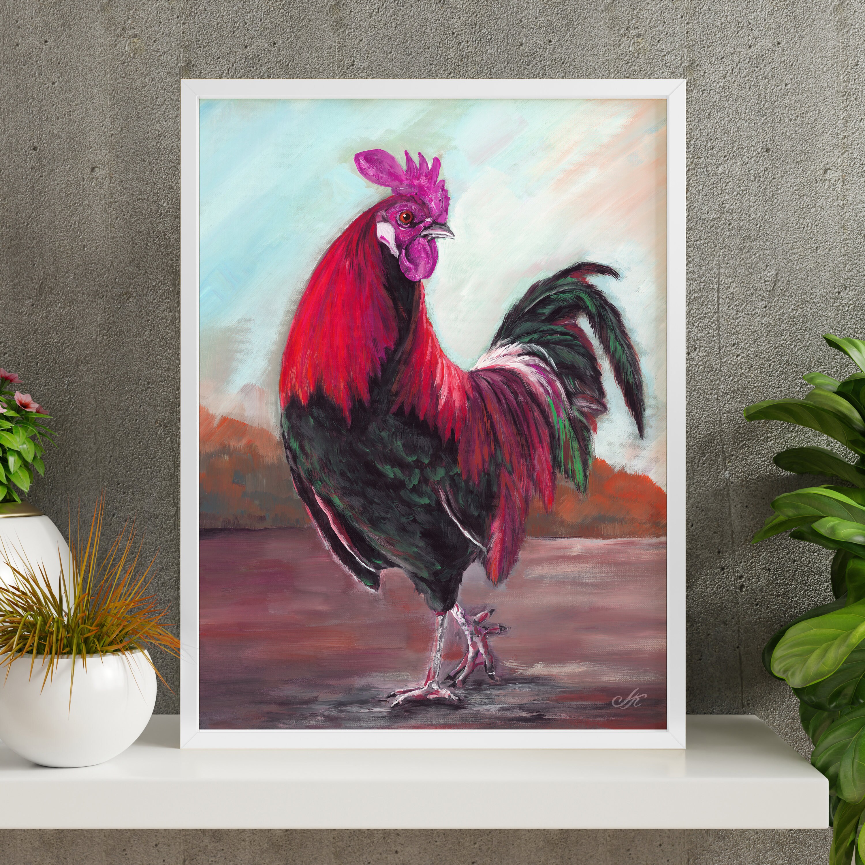 Colorful Rooster Poster From Acrylic Painting Art Rooster Room Decor ...
