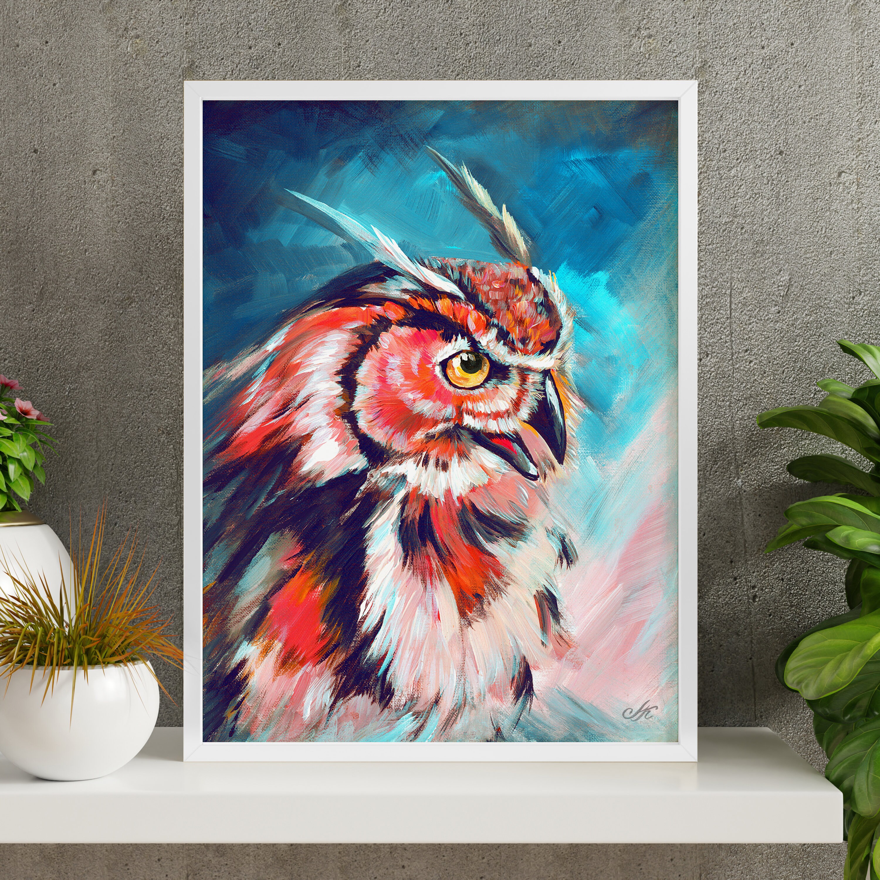 Colorful Owl Poster From Acrylic Painting Art Owl Room Decor Print ...