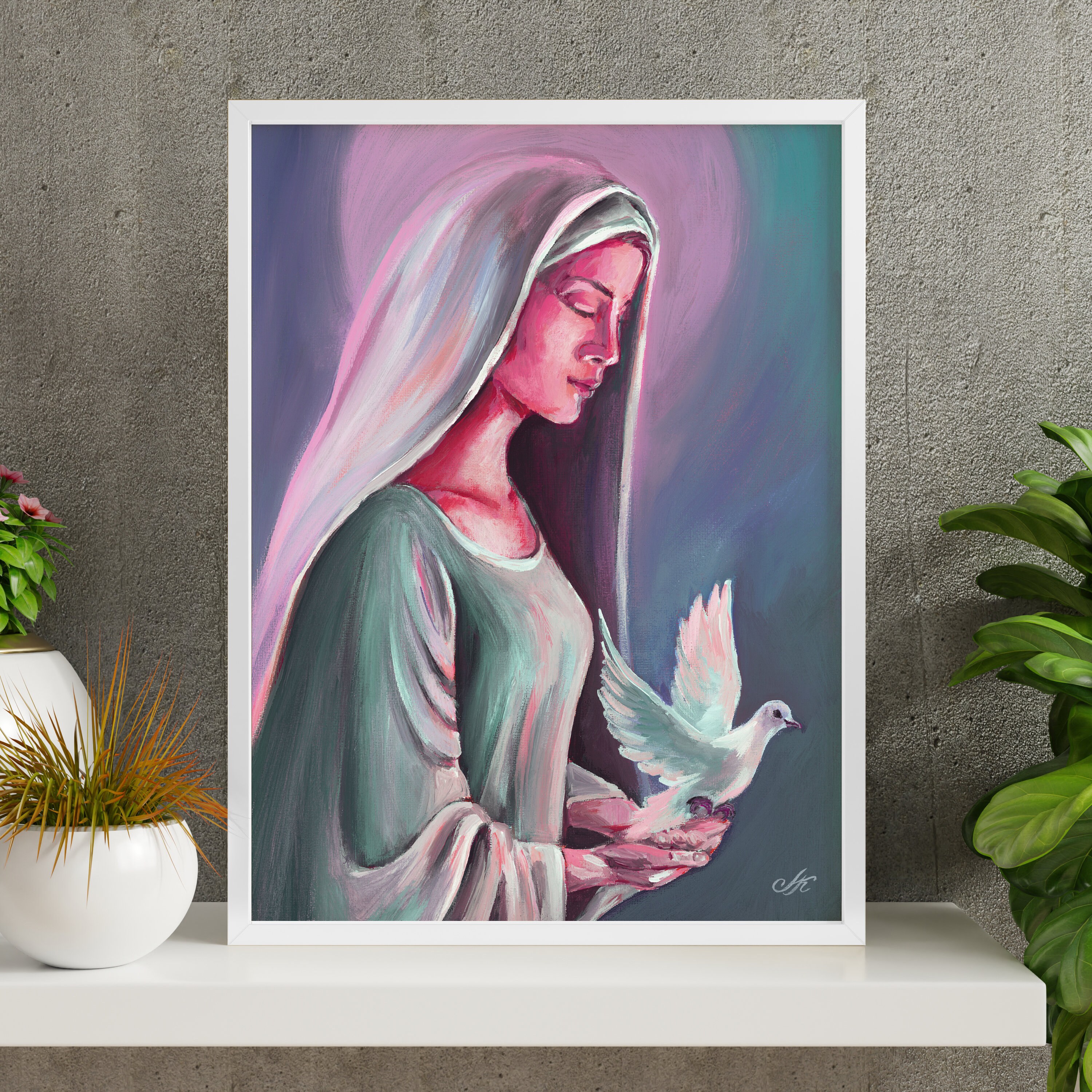 Colorful Virgin Mary Poster From Acrylic Painting Art Mary Room Decor ...