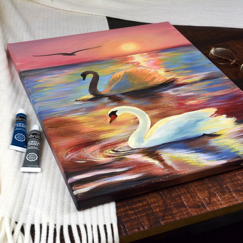 Swans Painting on Canvas Swans Wall Art Decor Original Swans Lover Gift ...