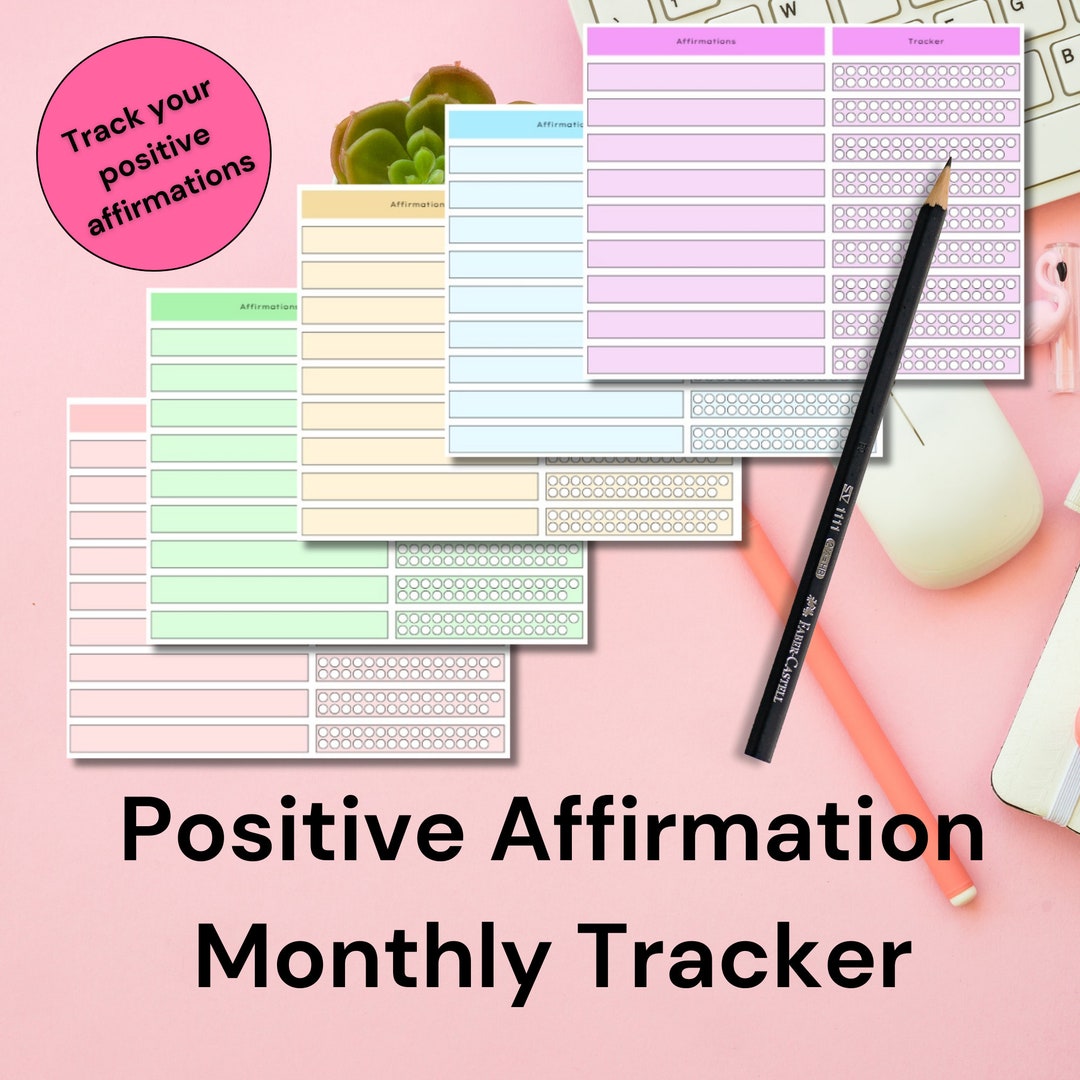 Printable Pastel Rainbow Positive Affirmation Tracker for Monthly ...