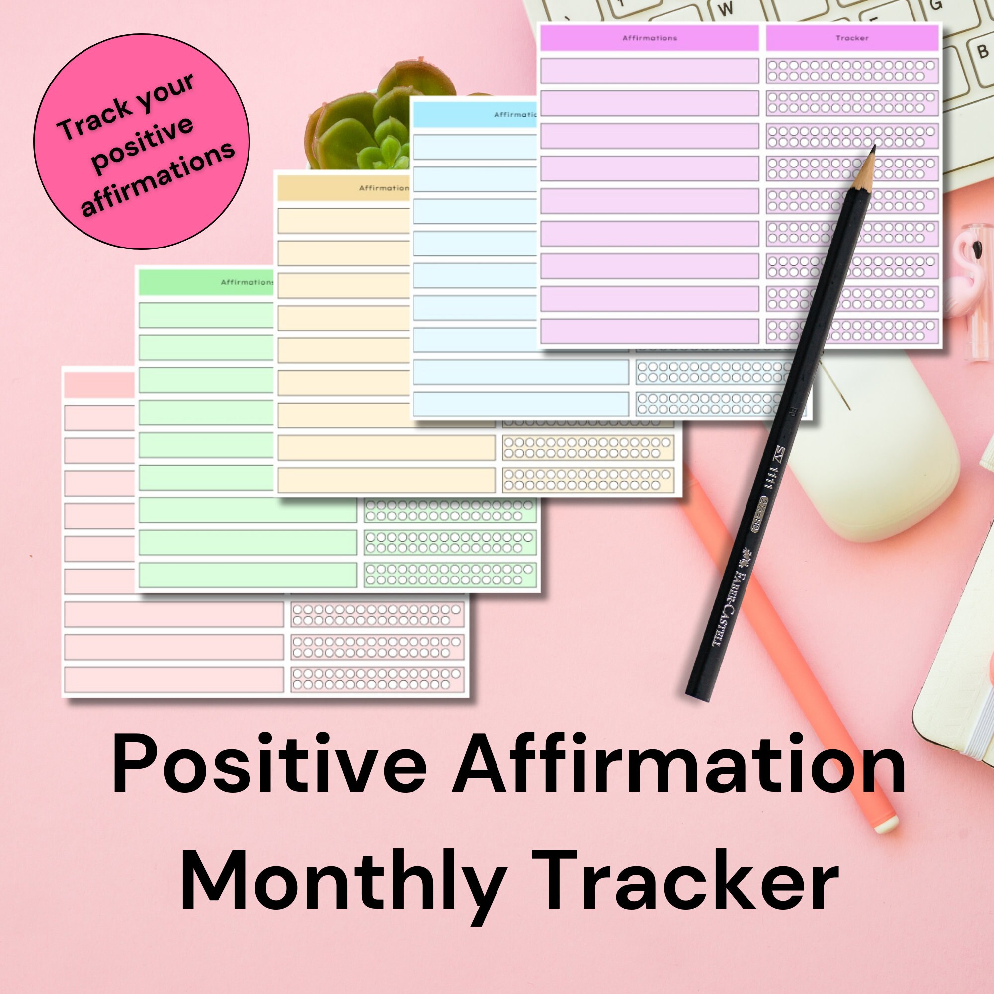 Printable Pastel Rainbow Positive Affirmation Tracker for Monthly ...