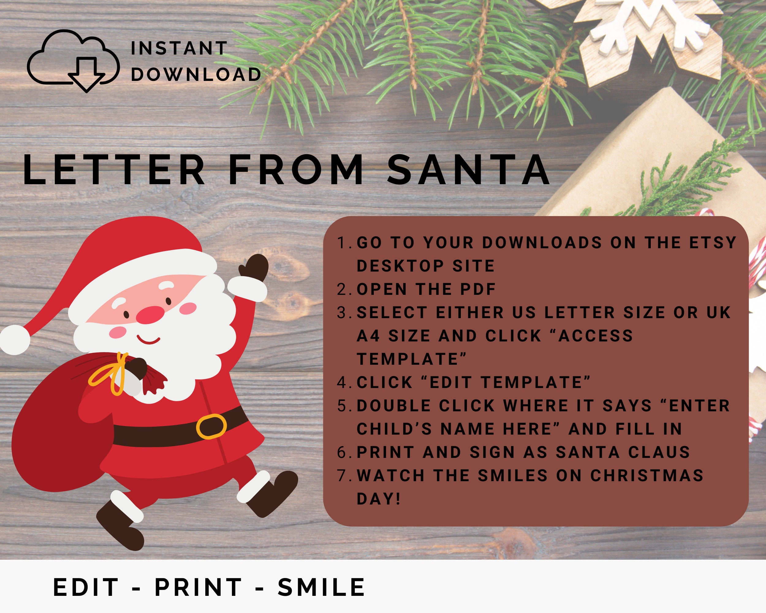 Printable Letter From Santa Claus With Name Change Element - Etsy